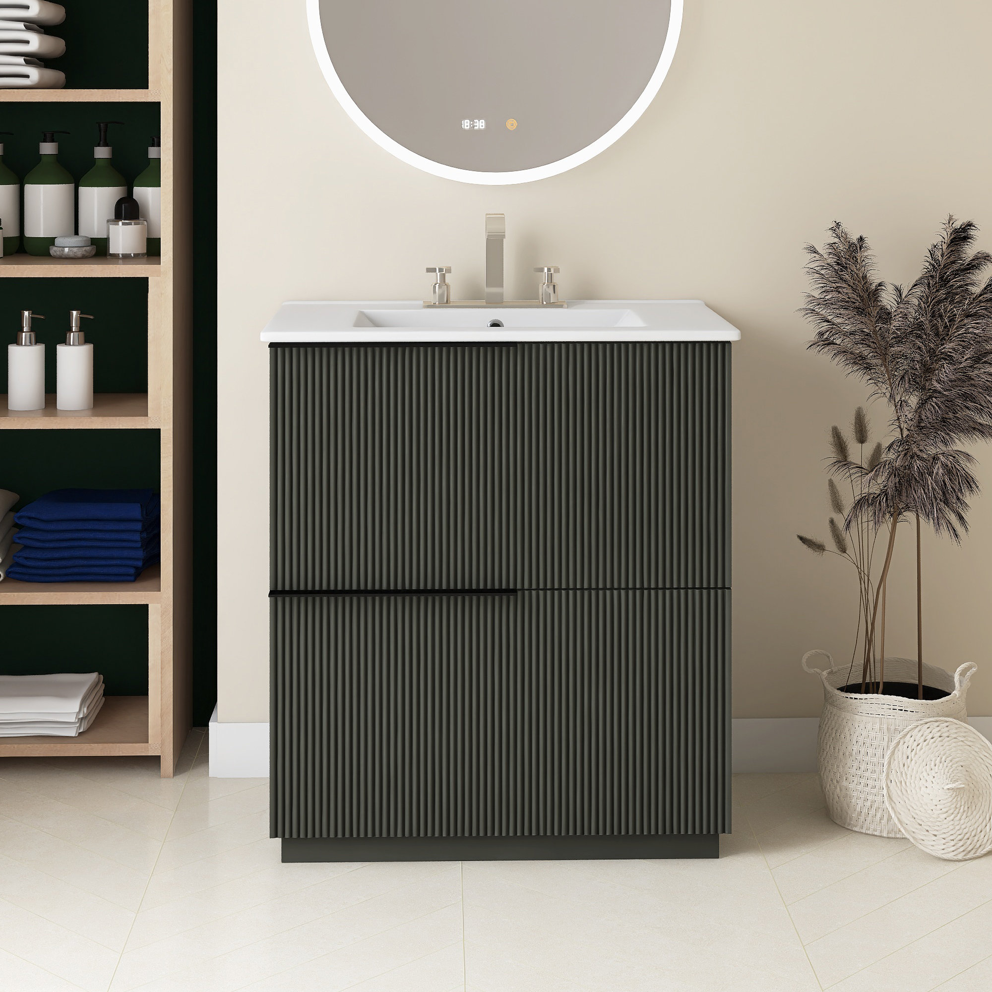 Ebern Designs 30" Bathroom Vanity With Ceramic Sink And Full-Extension ...