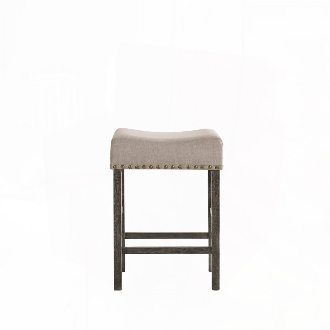 Ophelia & Co. Linen Upholstered Bar Stools Set with No Back and Nailed ...