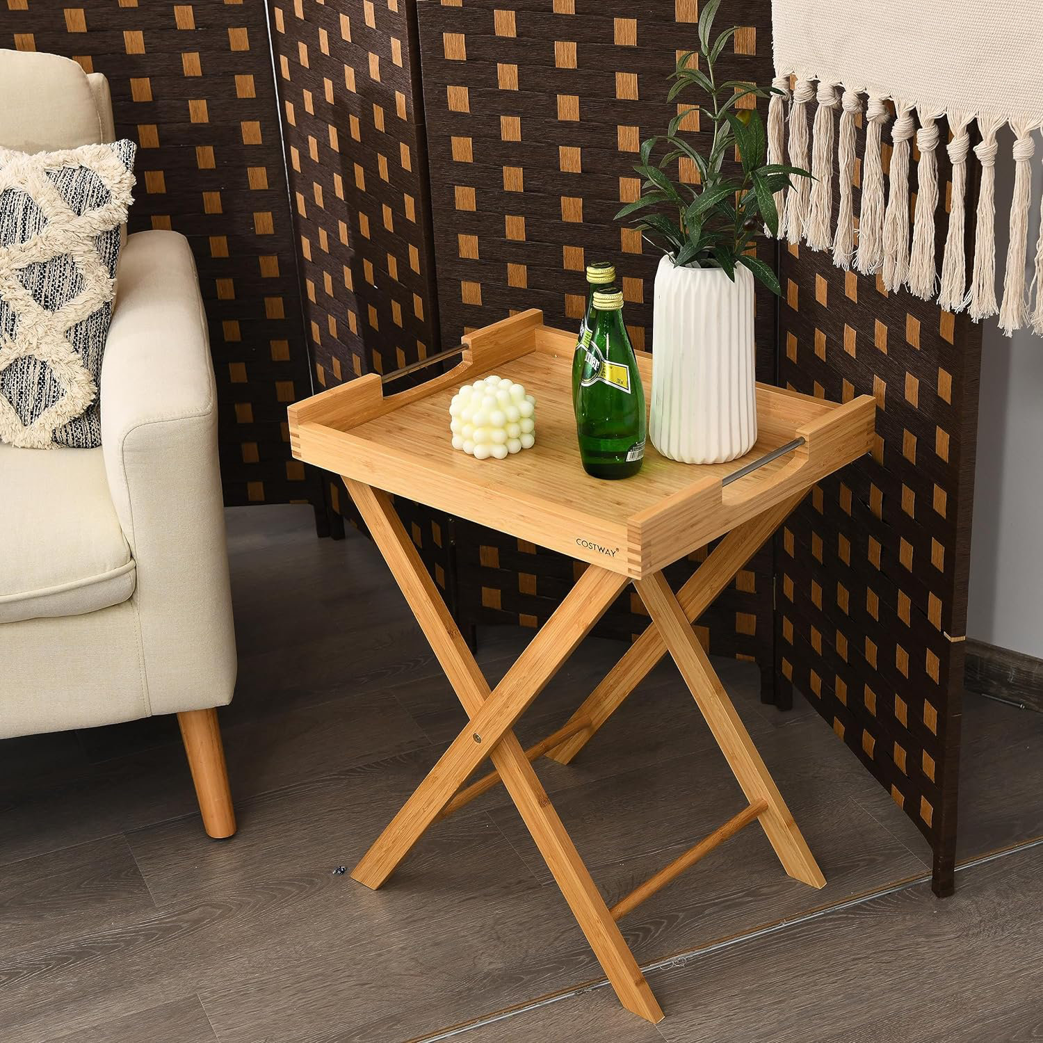 COSTWAY Tray Top Trestle End Table | Wayfair.co.uk
