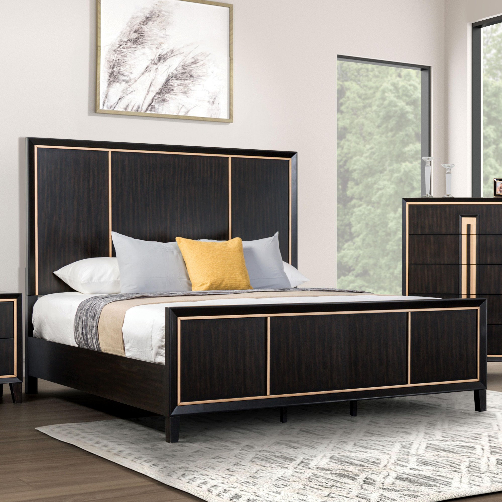 Red Barrel Studio® Bedroom Furniture Bed High Panel Headboard Gold ...