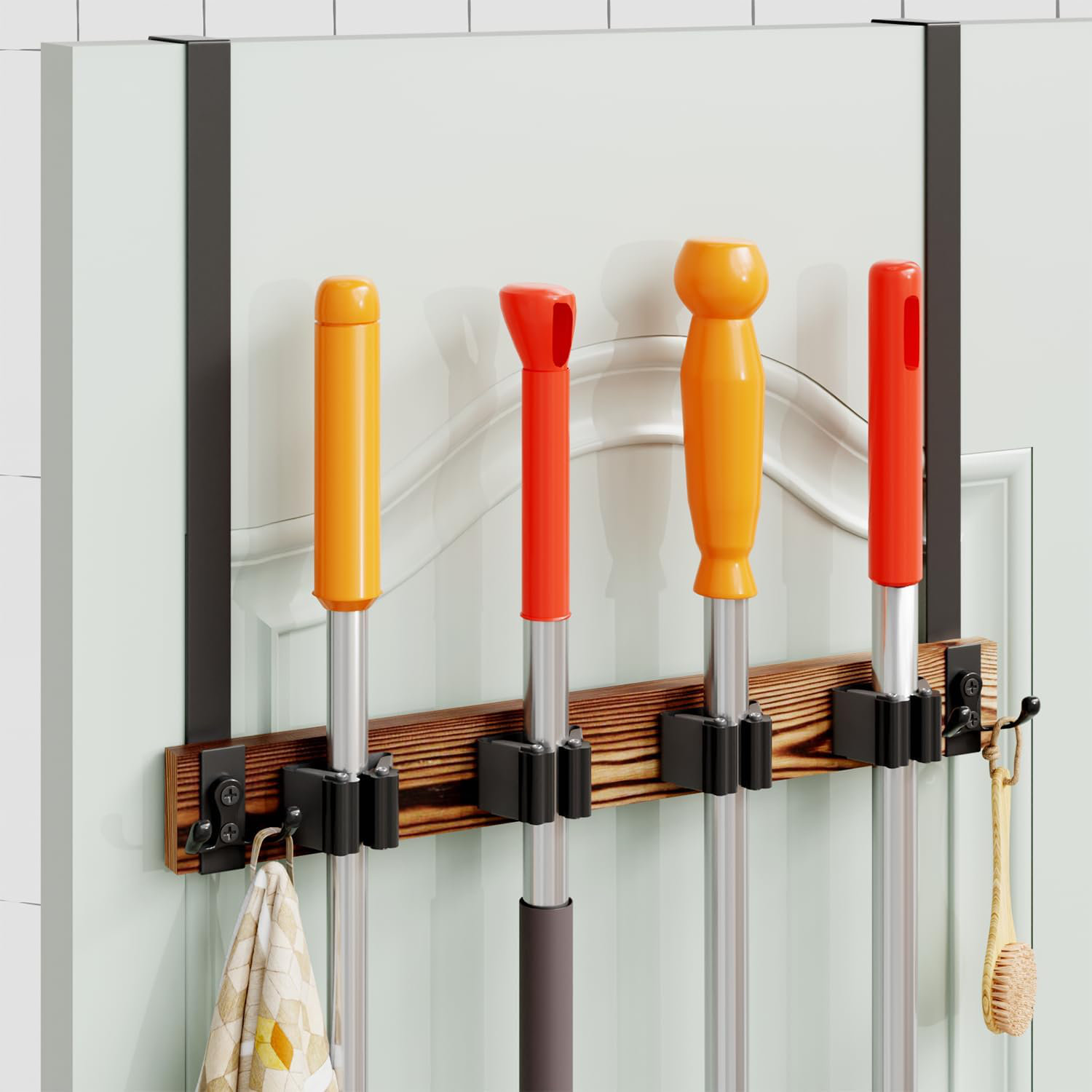 WFX Utility™ Broom Holder Over The Door, Wood Broom And Mop Rack, Over ...