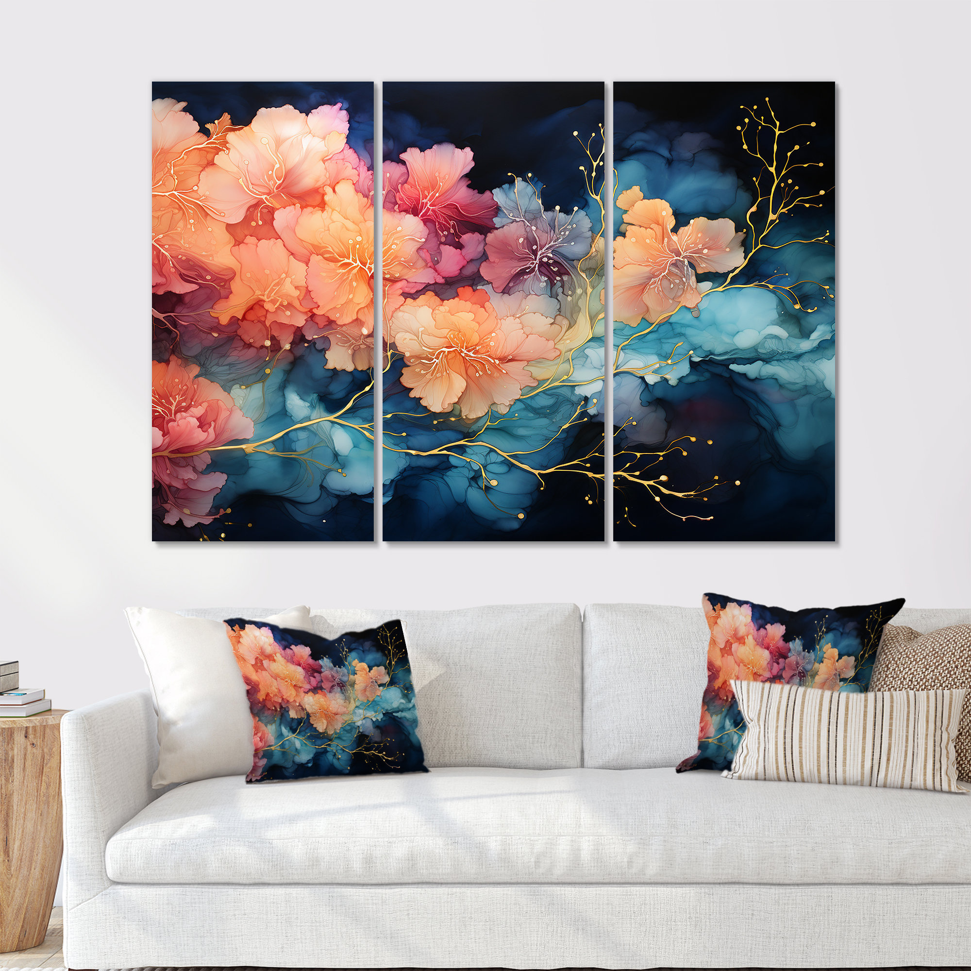 Ivy Bronx Celestial Coral And Blue Sky Liquid Art - Liquid Ink Abstract ...