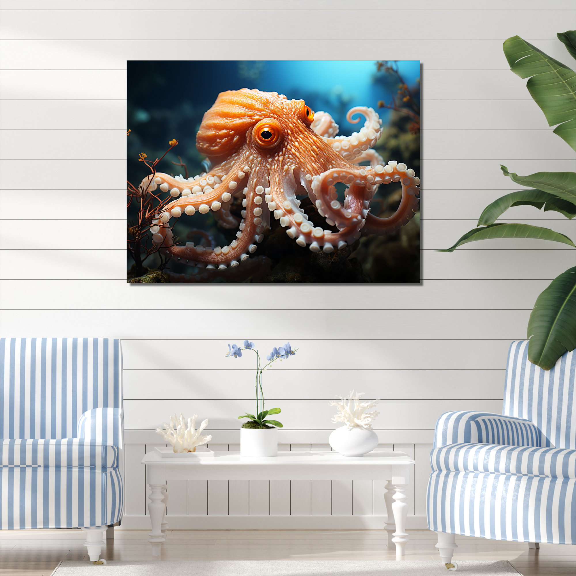 Design Art Octopus Contemporary Undersea On Canvas Print | Wayfair