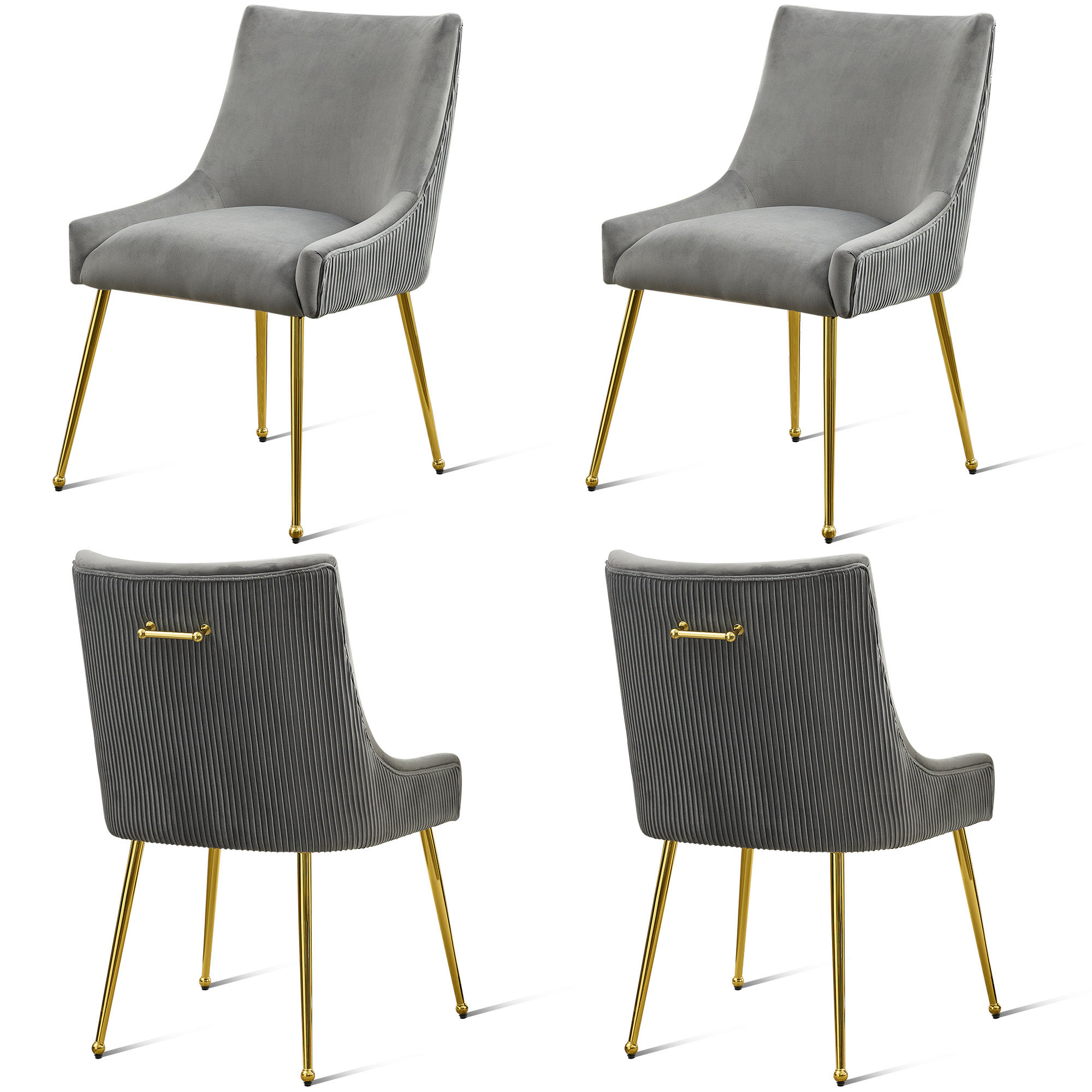 Everly Quinn Velvet Upholstered Dining Chairs With Gold Pull Handle ...