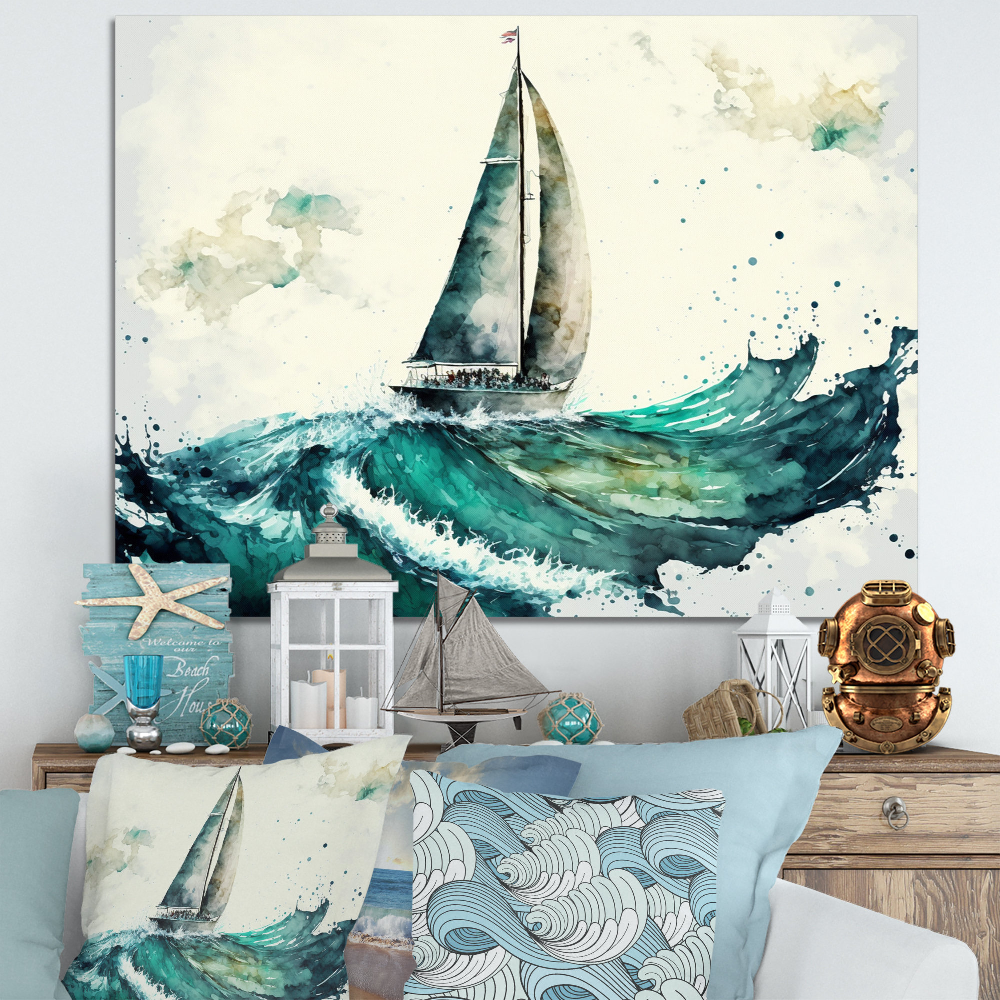 Breakwater Bay Watercolor Sailboat Cruising the Waves VI - Print on ...