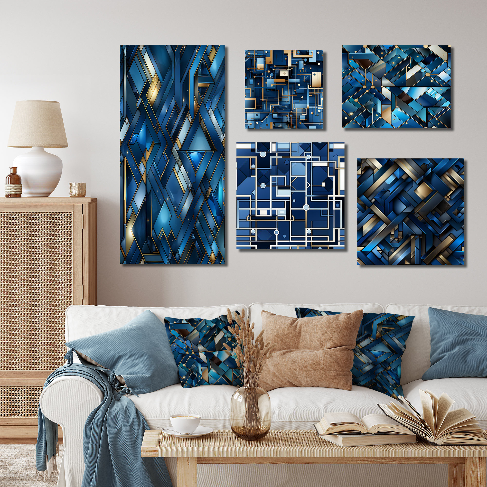Design Art Ethereal Blue Intersections Mosaic Pattern - Geometric Wall ...