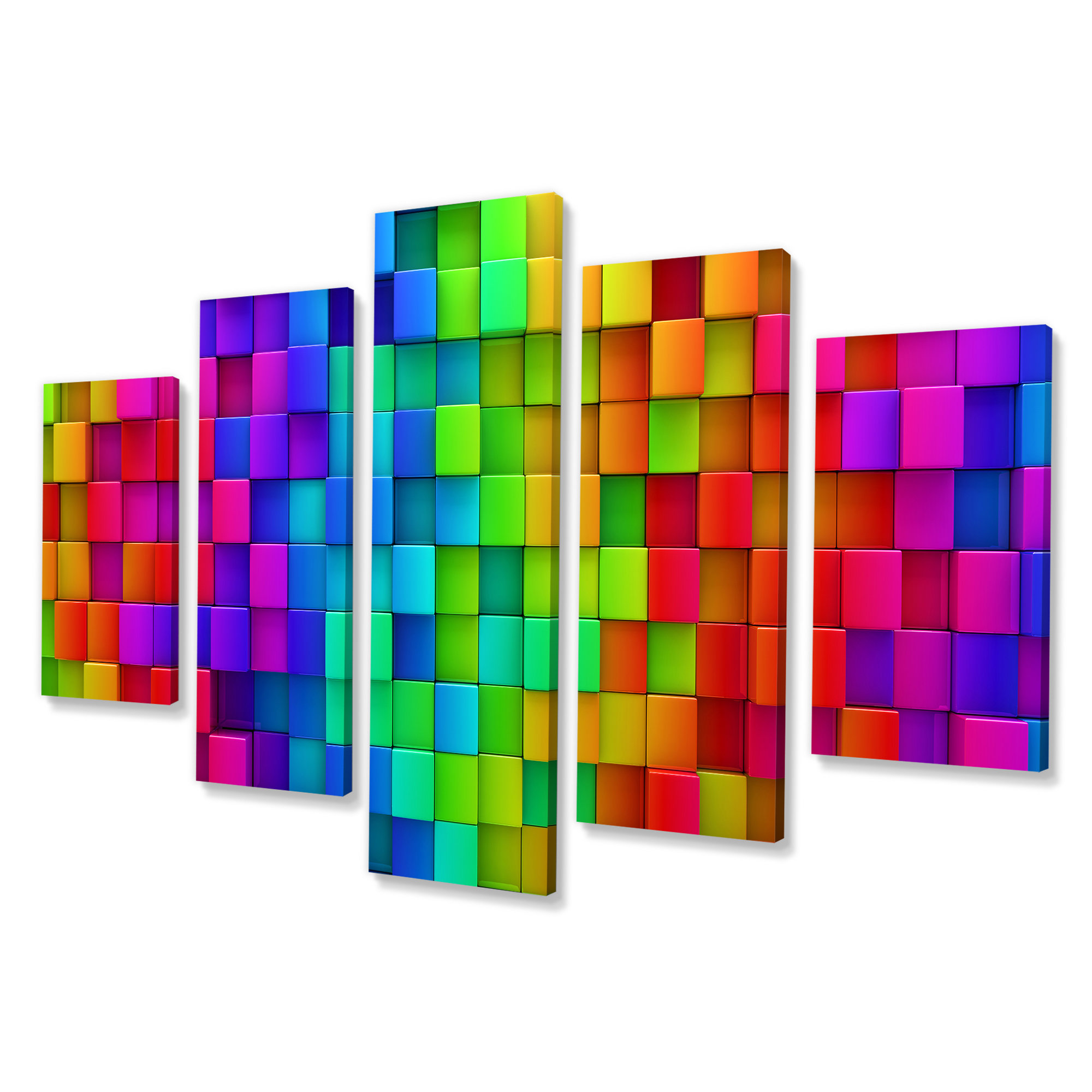 Design Art Rainbow Of Abstract Colourful Blocks - Patterned Canvas Wall ...