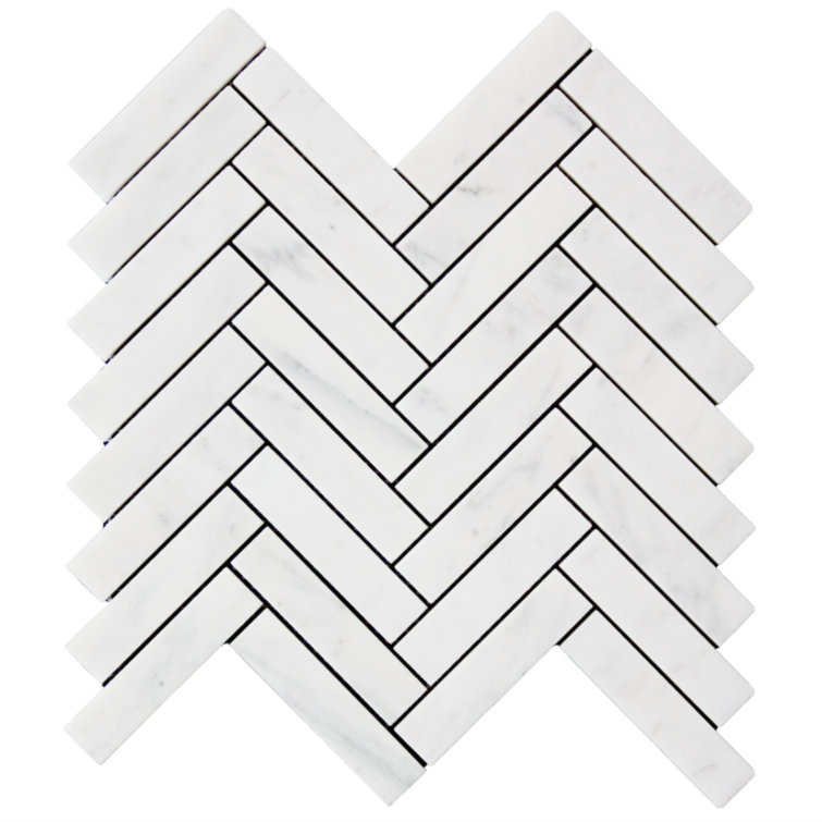 Belluno Designs Bianco Carrara 1" x 4" Marble Herringbone Honed Mosaic ...
