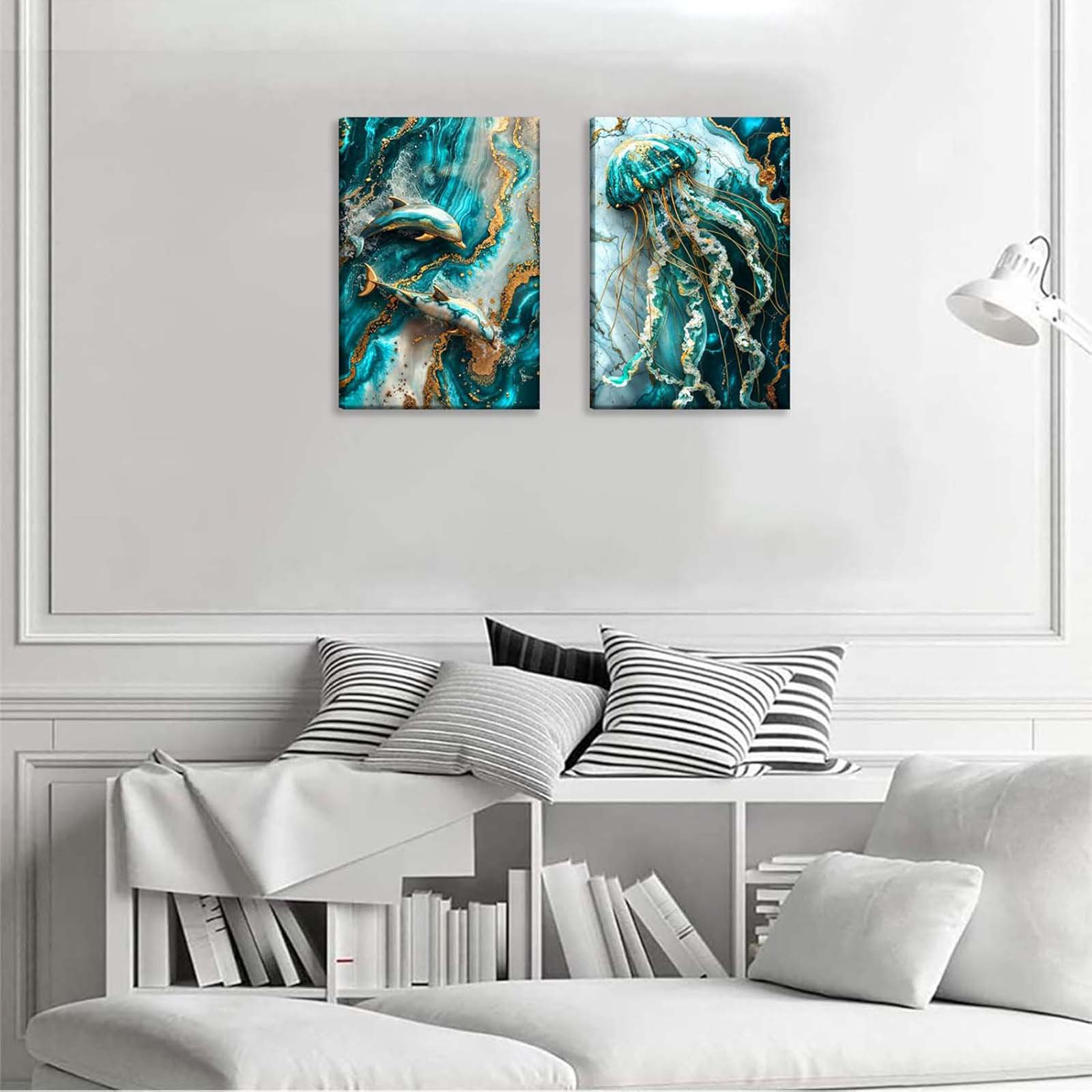 NEUTRALPOSTURE 2Pcs Green Abstract Marble Canvas Wall Art Modern Ocean ...