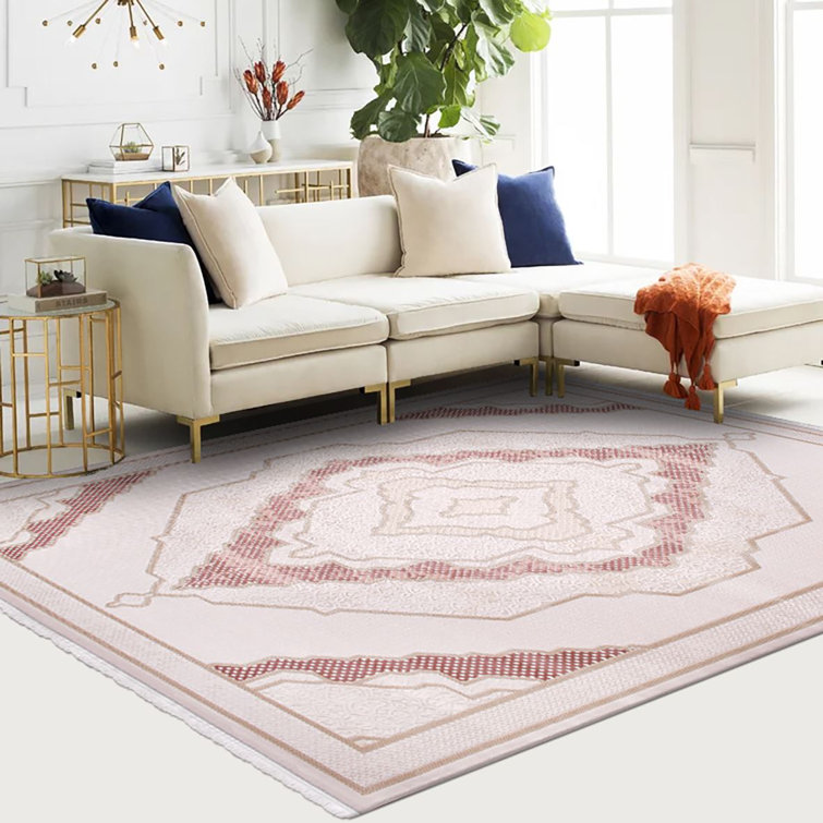 Ivy Bronx Mckinley Pink Framed Acrylic Machine Made Area Rug | Wayfair ...