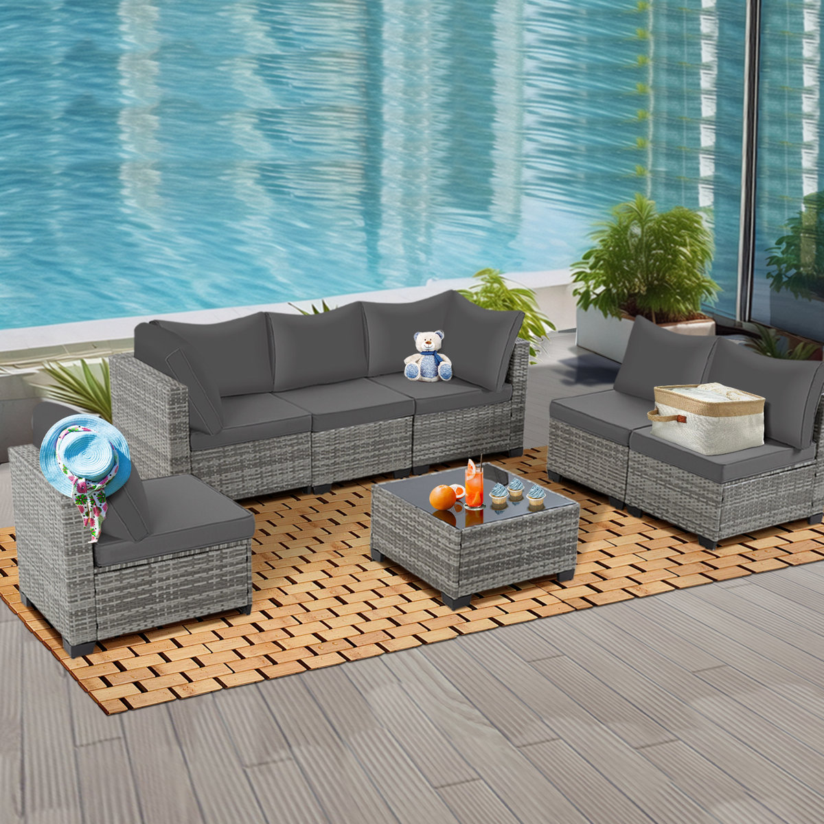 Latitude Run® 7 Pieces Outdoor Conversation Sets Patio Sectional ...