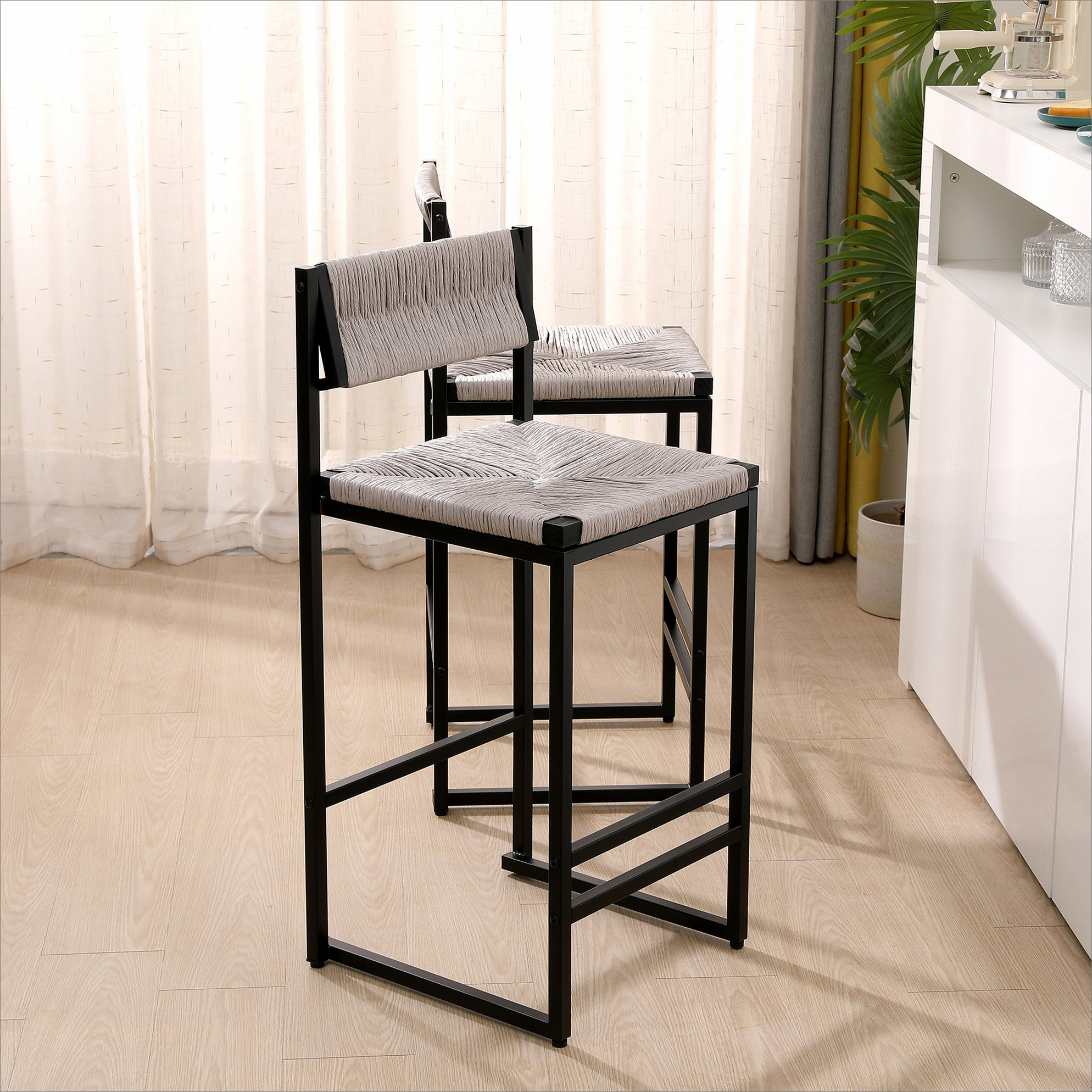 Bay Isle Home™ Honey Bar Stools Set of 2 Paper Rope Weave Dining Chairs ...