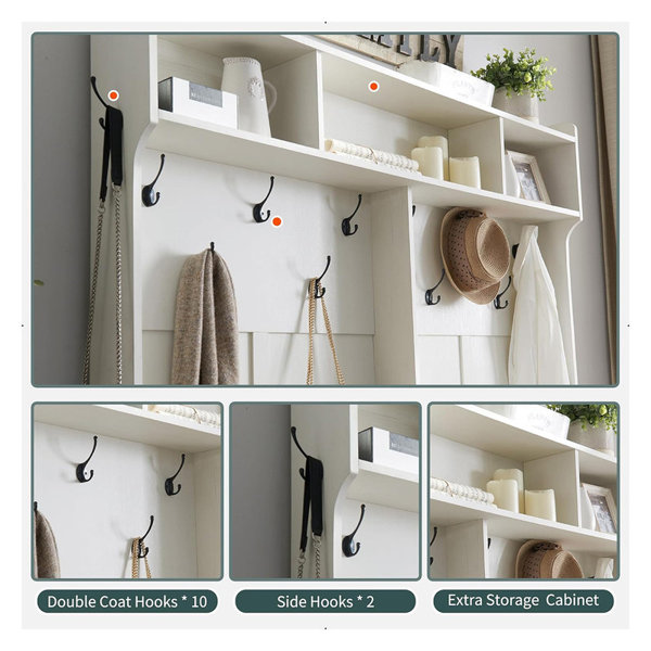 AMIZOY 20 Shoe Cubbies & 12 Coat Hooks Wide Hall Tree with Shoe Storage ...