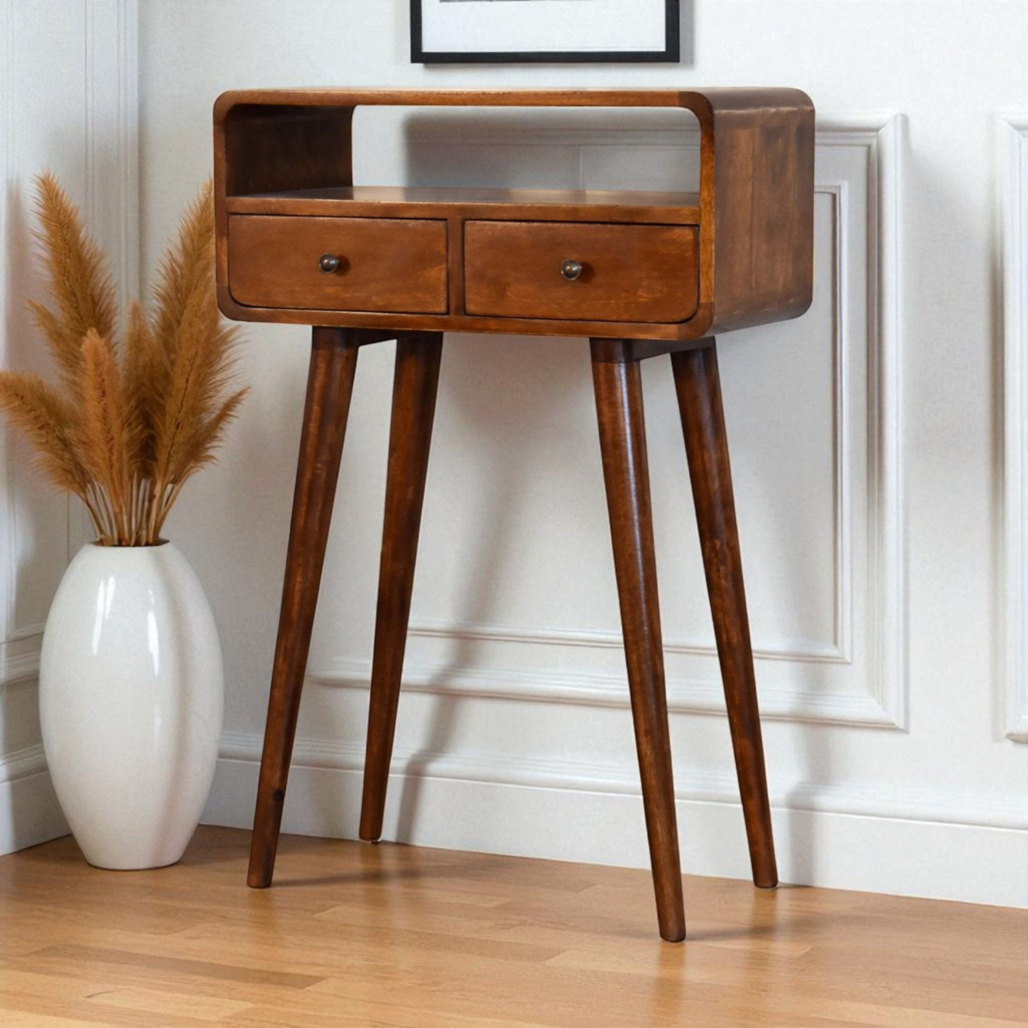 Corrigan Studio Pismo Solid Wood Curved Mini Console Table with Drawers ...