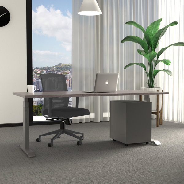 Compel Rizer 3 Piece Rectangular Adjustable Standing Desk Office Set ...