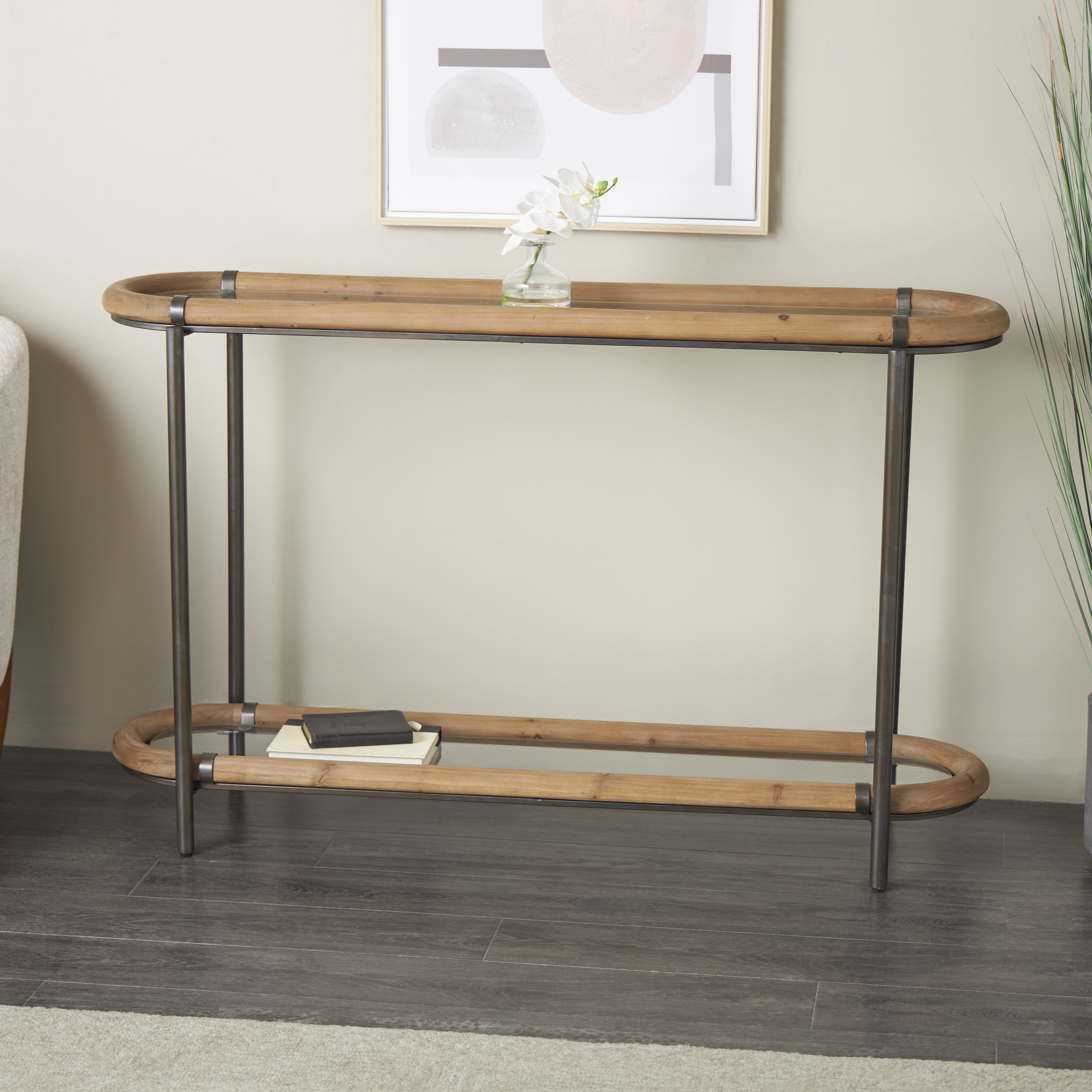 17 Stories Cole And Grey Metal Oval 1 Shelf Console Table With Brown ...