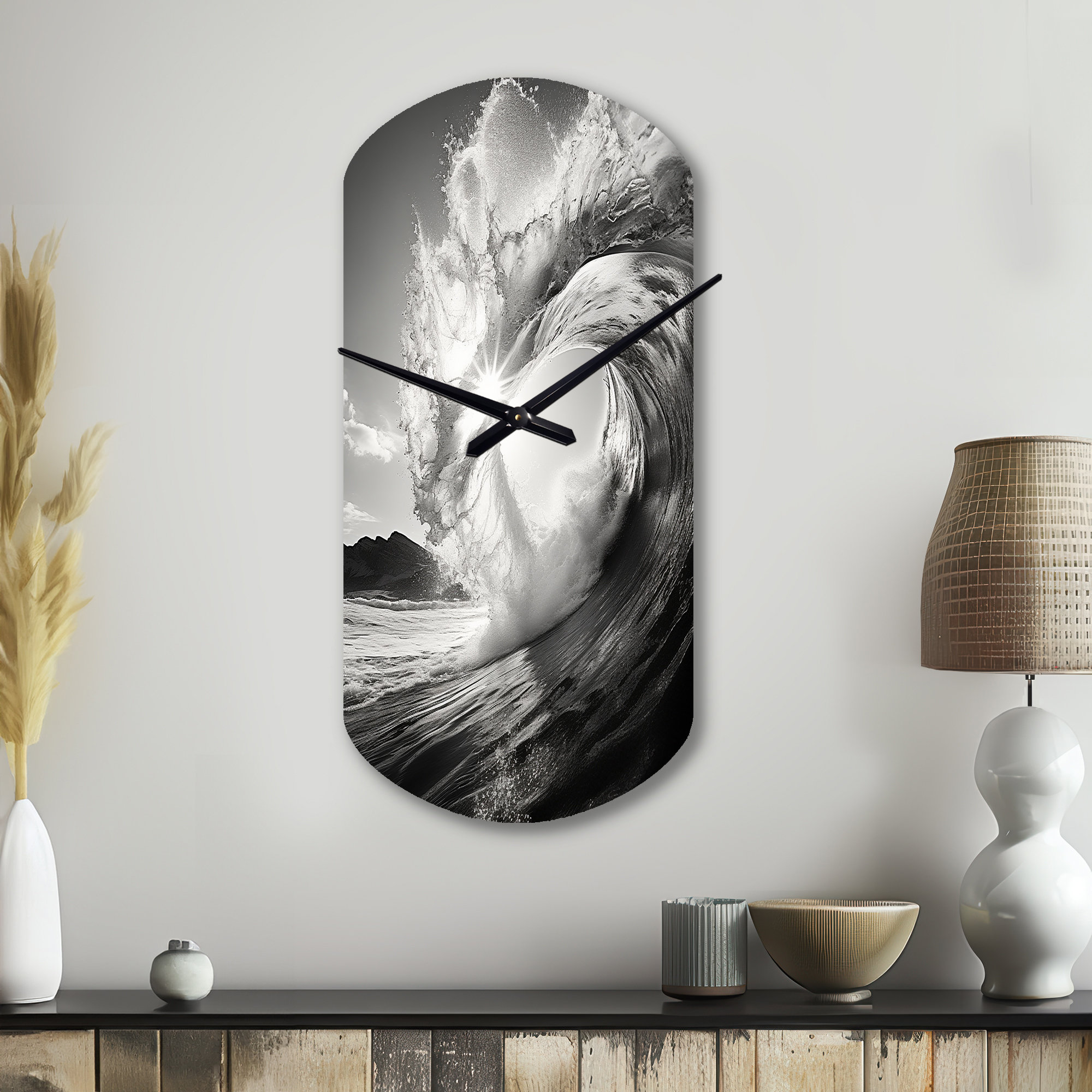 Design Art Black And White Wave Photo I - Beach Cylinder Metal Wall ...