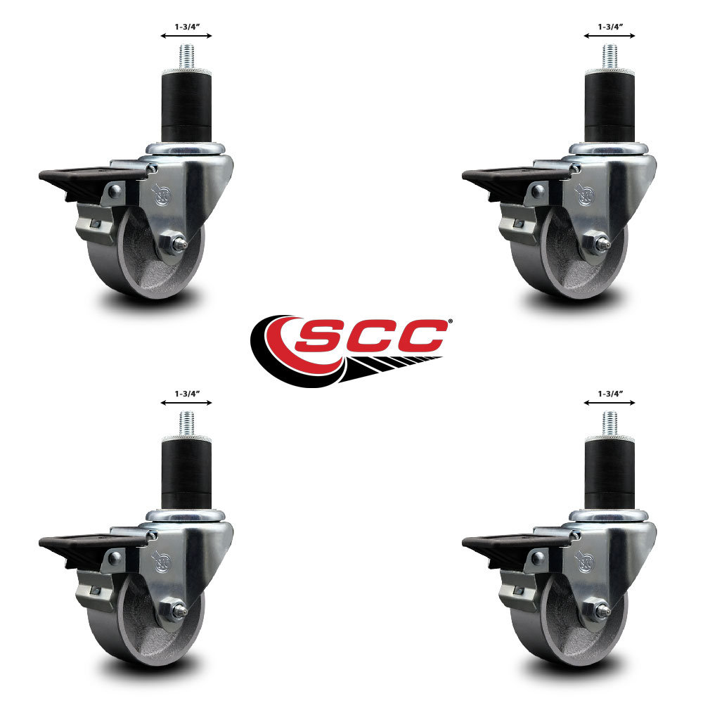 Service Caster Semi Steel Swivel Expanding Stem Caster Set with Brake ...