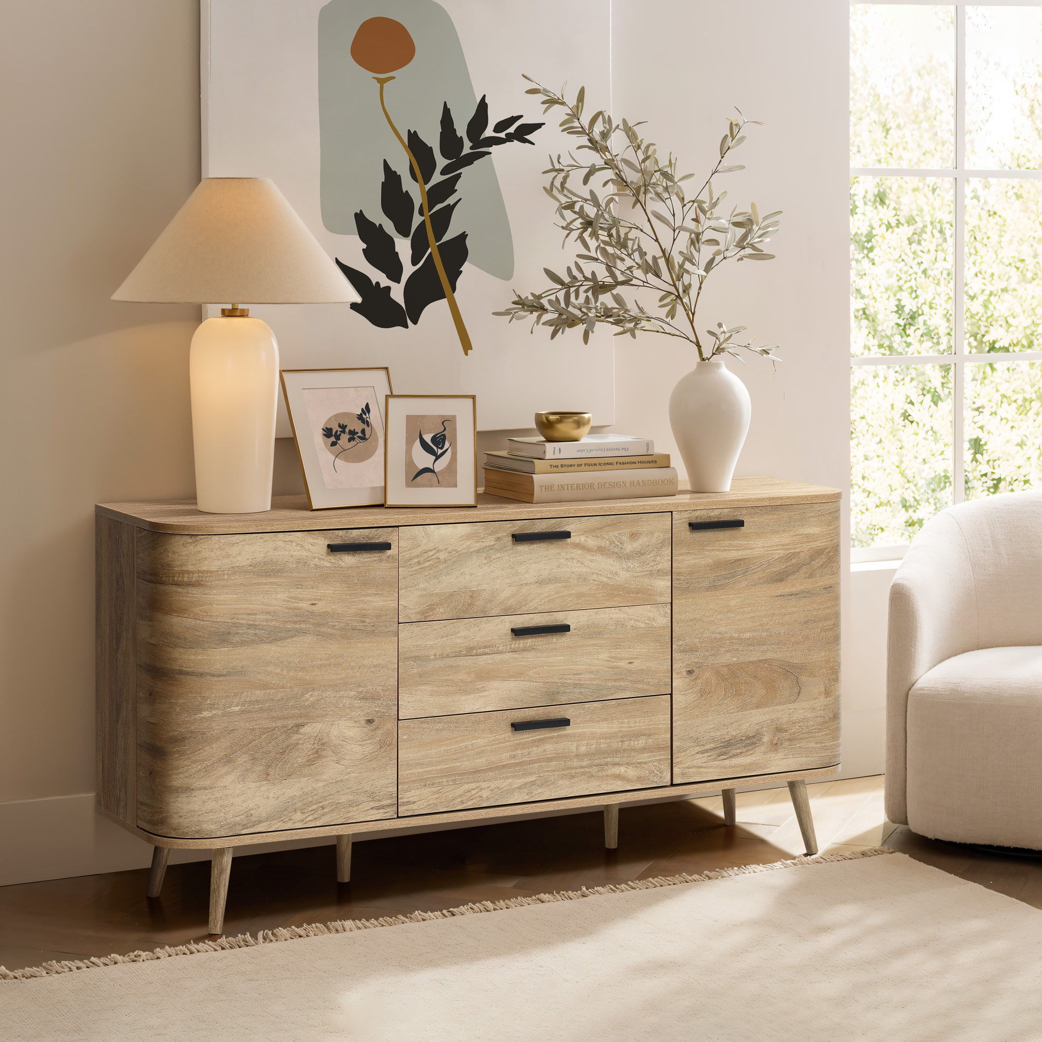 Red Barrel Studio Natural Oak Manufactured Wood 2-Door and 3-Drawer 59. ...