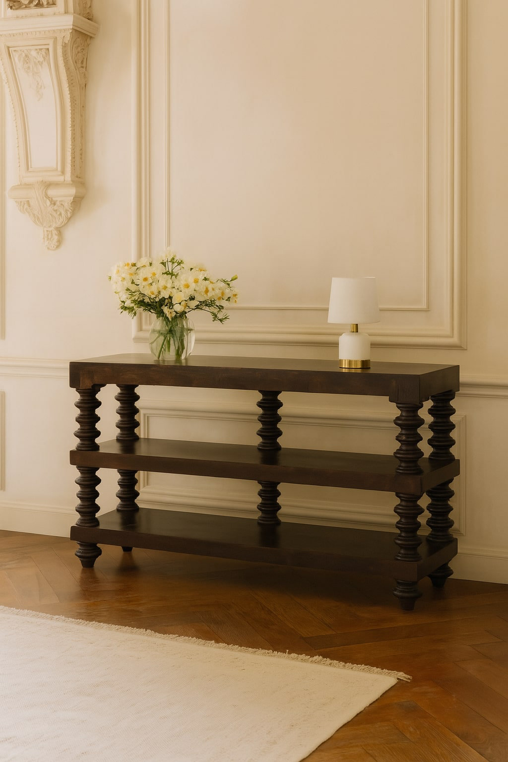 Darby Home Co Spindle Shelf Console In Carbon Ash | Wayfair