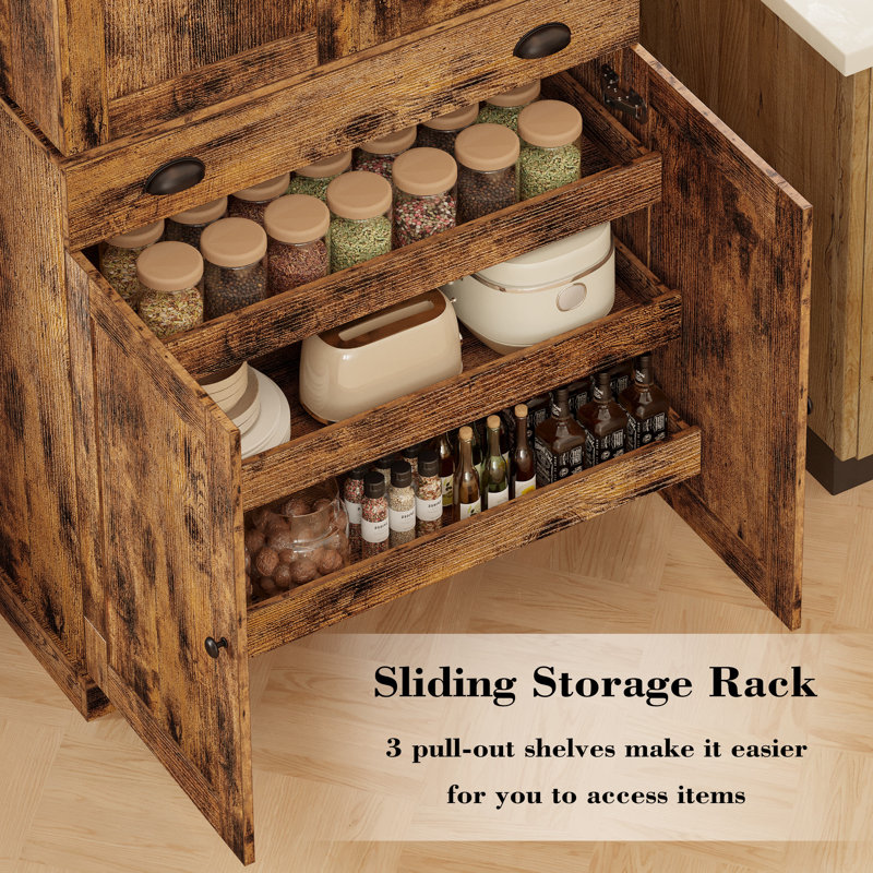 Ebern Designs Kitchen Pantry Cabinet With Sliding Storage Rack And 6 ...