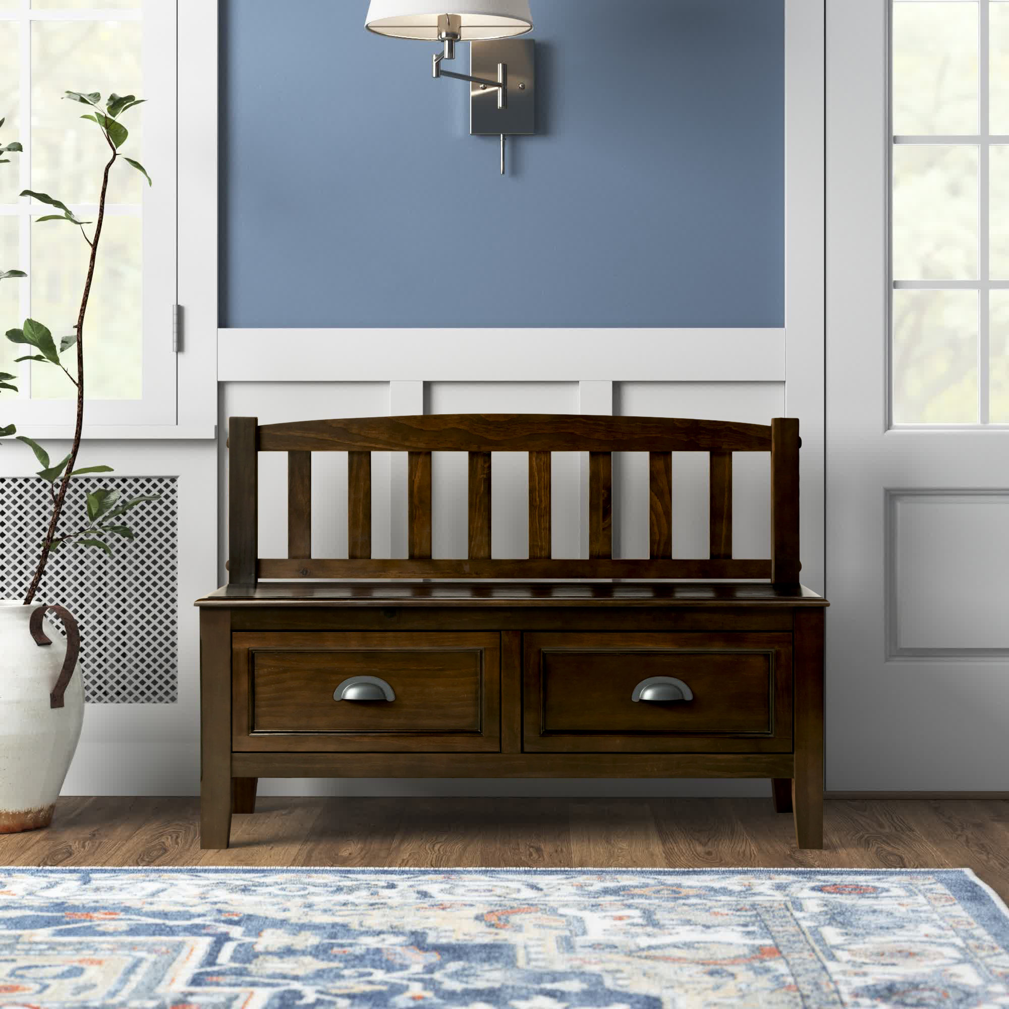 Simpli Home Burlington Wood Drawer Storage Bench & Reviews | Wayfair