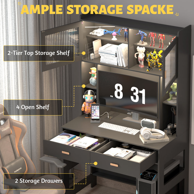 Latitude Run® Shona 40'' W Rectangle Computer Desk with Hutch and ...