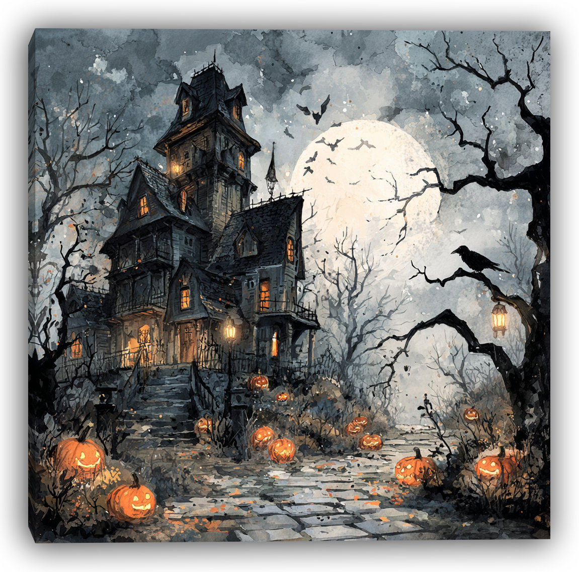 The Holiday Aisle® Moonlit Tower House - Wrapped Canvas Wall Art | Wayfair