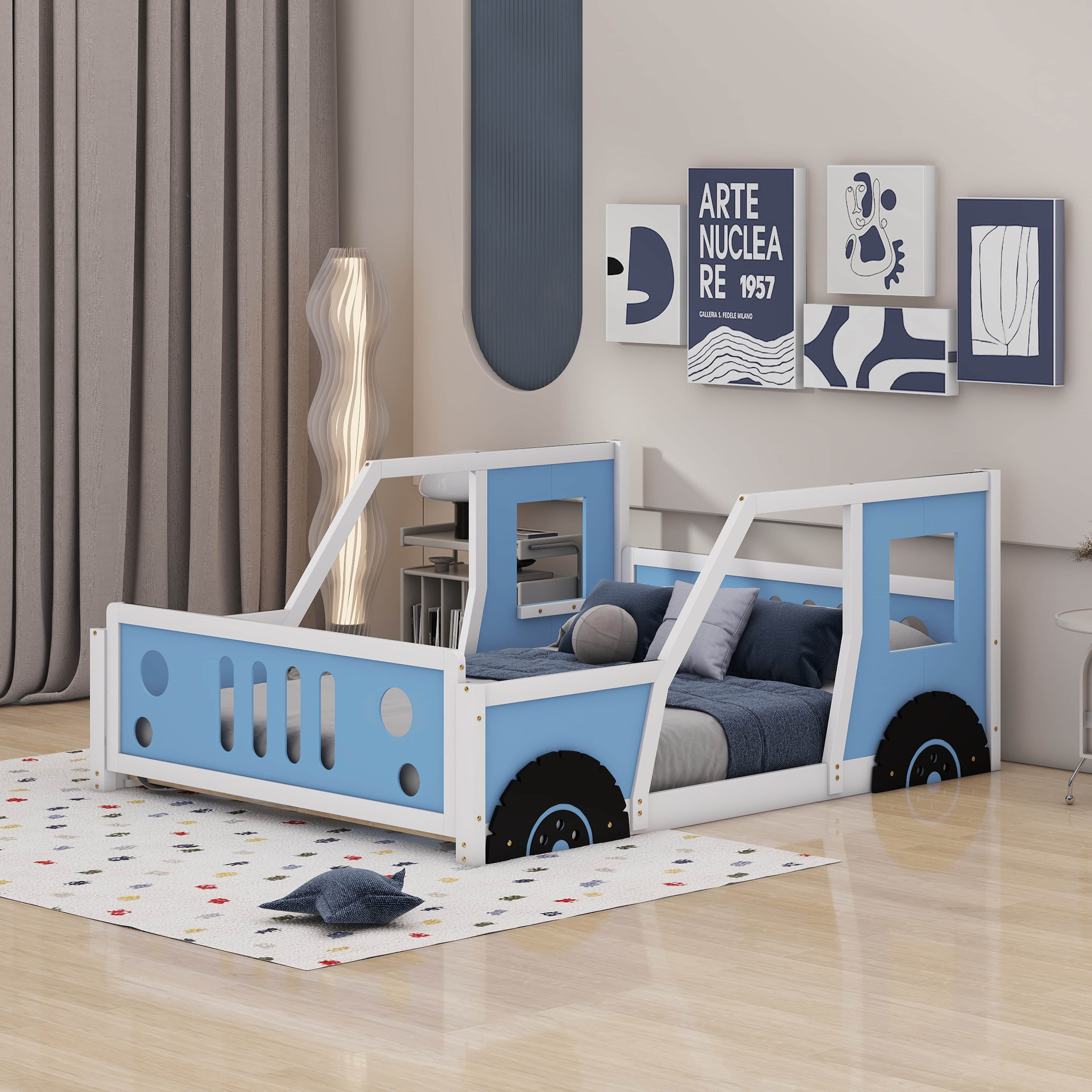 Zoomie Kids Full Classic Car-Shaped Platform Bed With Wheels | Wayfair