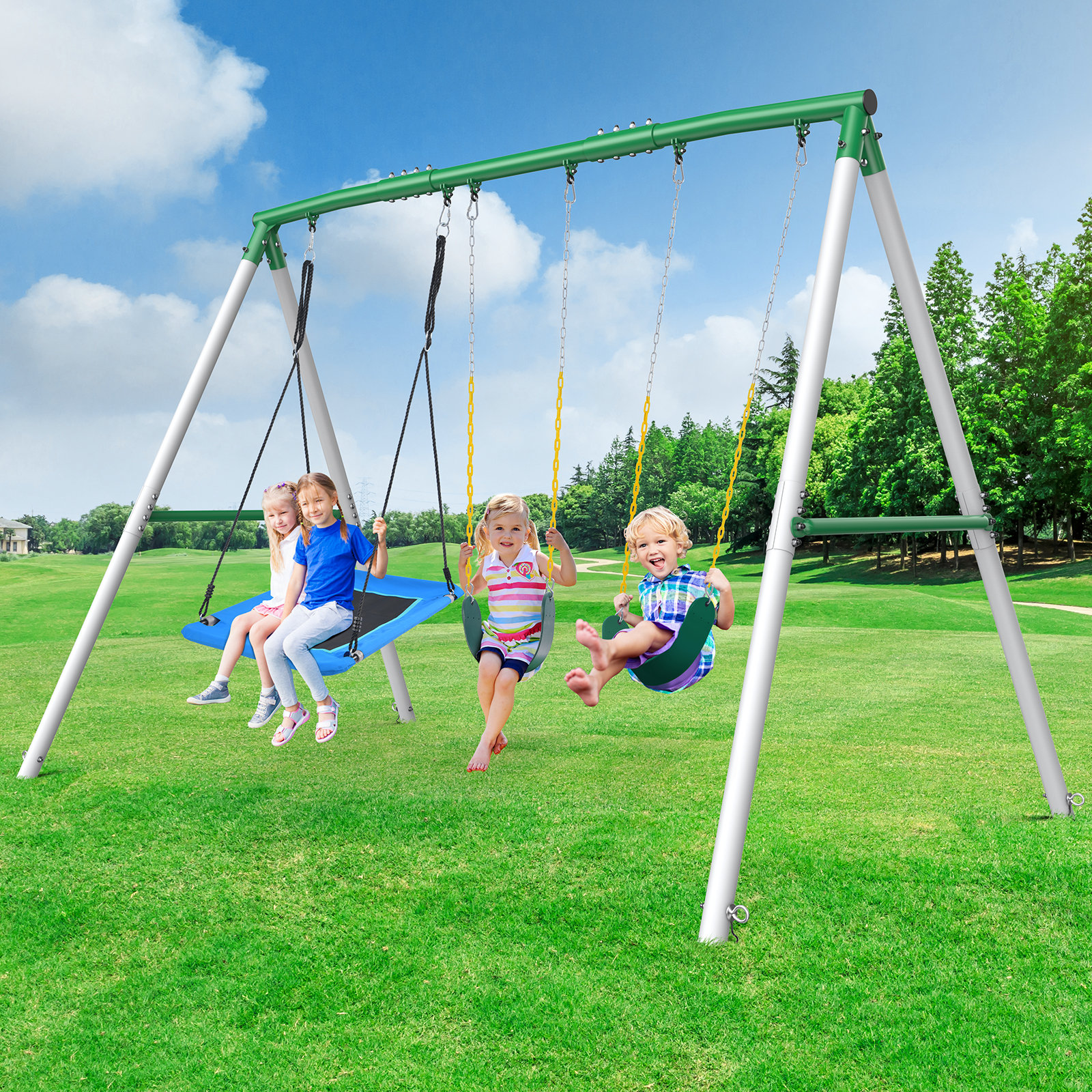 Klo Kick 660lbs Heavy Duty Swing Set With 1 Platform Swing, 2 Belt ...
