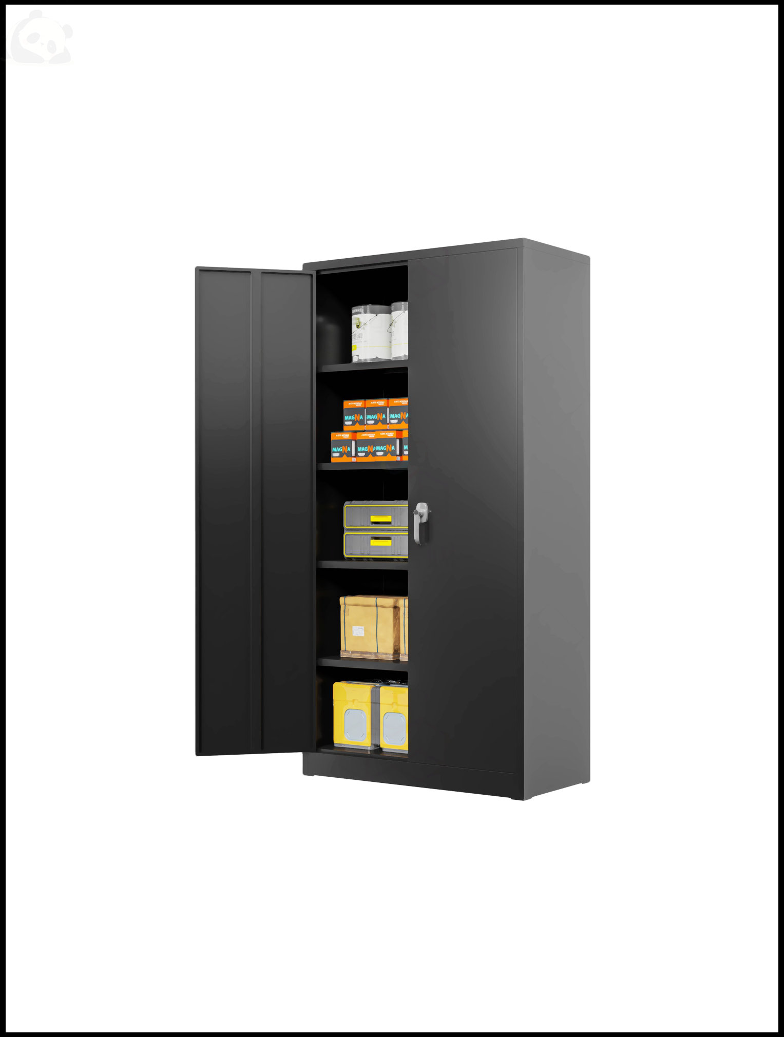 Inbox Zero 71'' Black Tool Steel Locking Cabinet With Doors And 4 ...