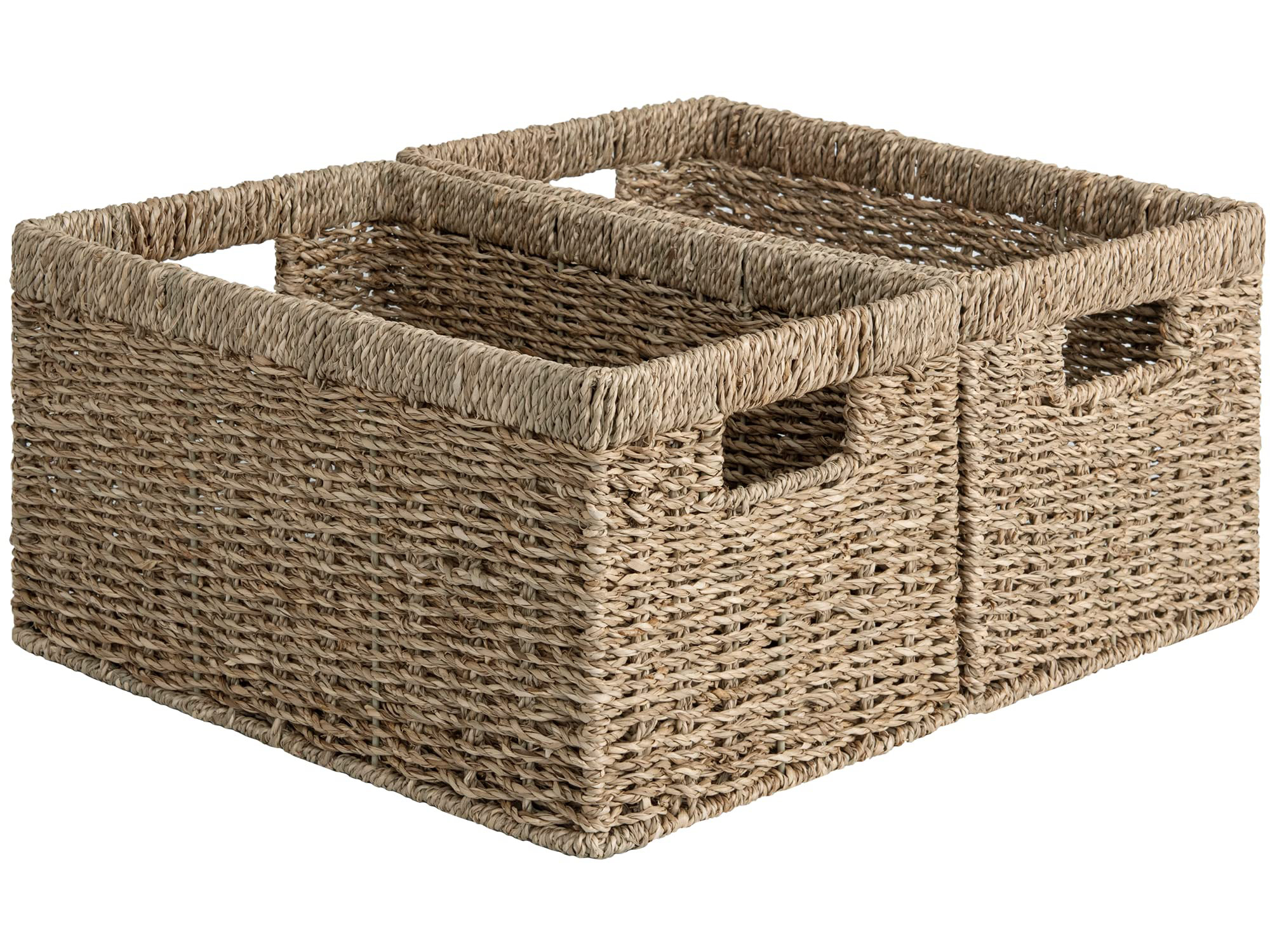 Bayou Breeze Handwoven Seagrass Storage Baskets With Handles - Natural ...