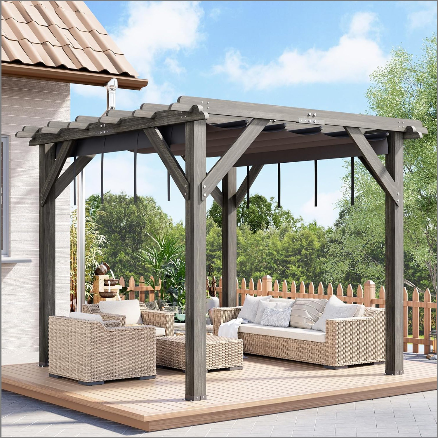 babevy 10x10 Ft Outdoor Spruce Wood Wooden Gazebo Pergola With Canopy ...