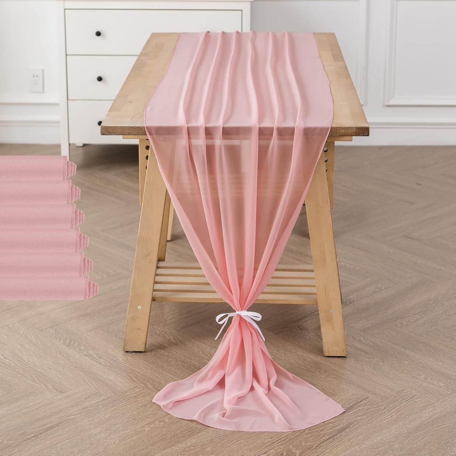 Ebern Designs 6 Pack Light Pink Chiffon Table Runners 14x108 Inches ...