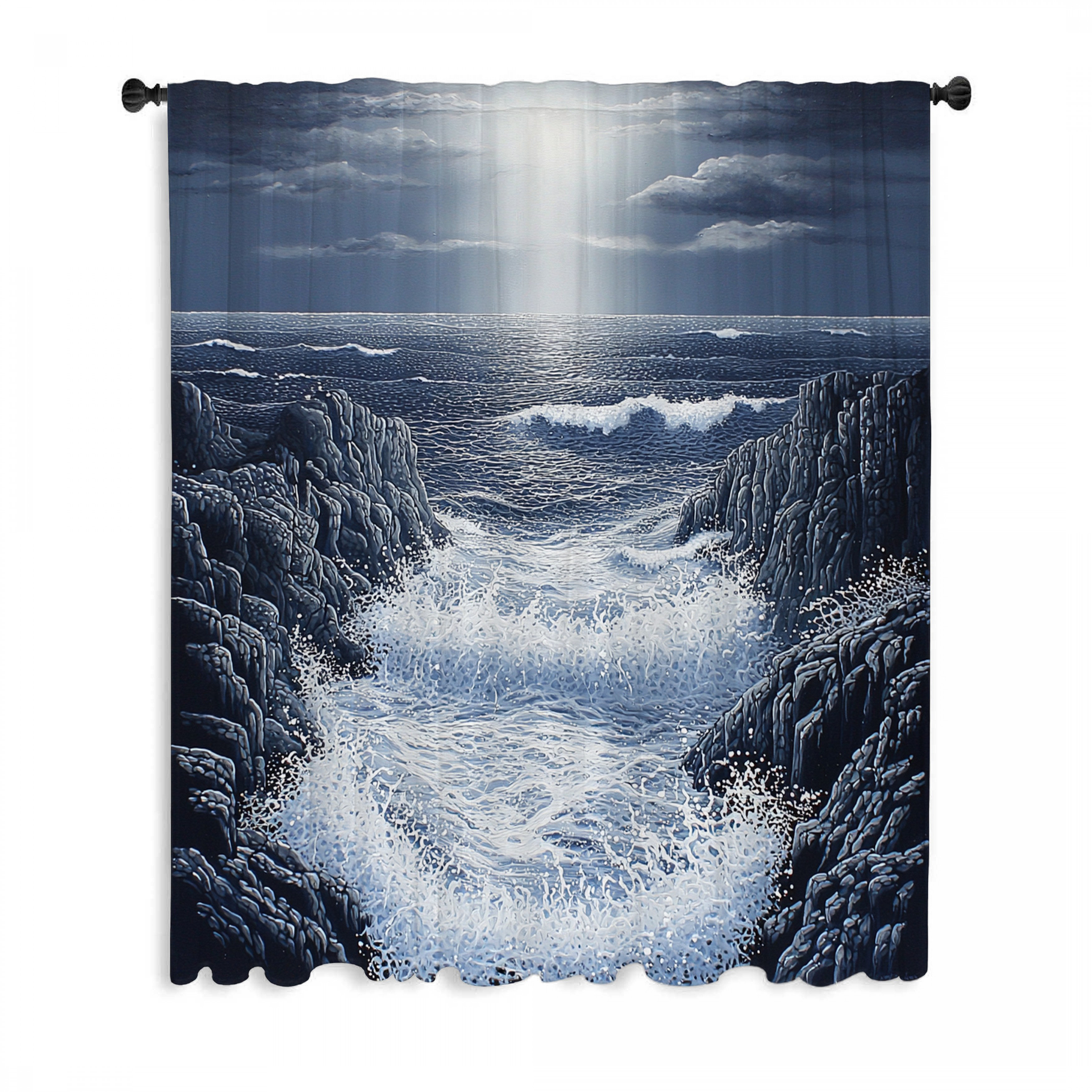 Dakota Fields Ocean Waves Window Curtains, Seascape Blockout & Sheer ...