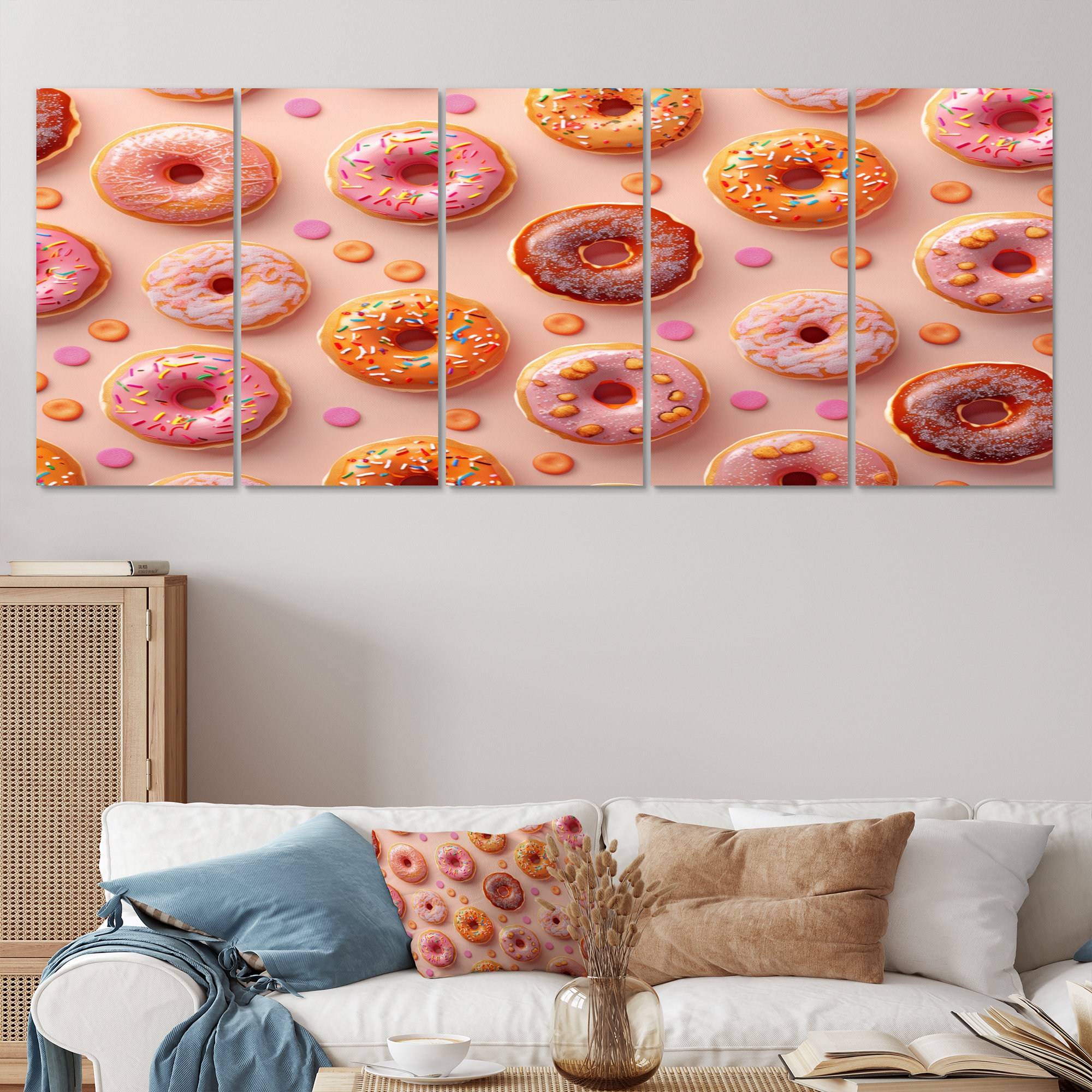 Trule Fun Pattern Of Cartoon Donuts - Food Donuts Wall Art Print Set ...