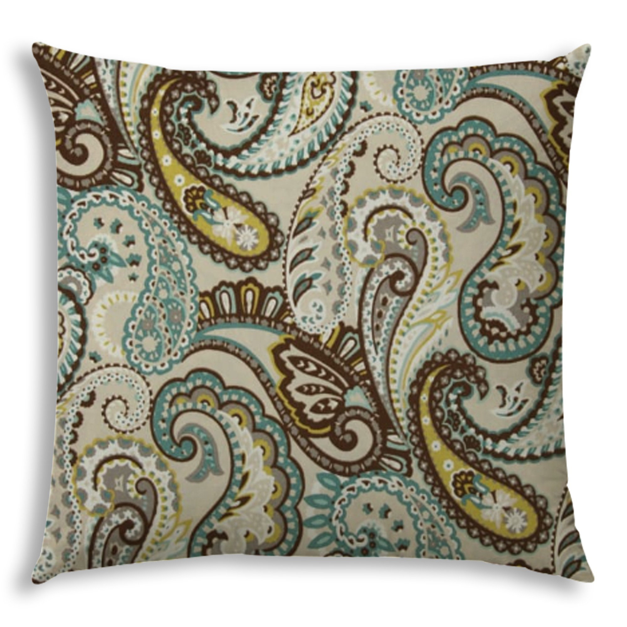 ZeaZu 20" X 20" Brown And Teal Blown Seam Paisley Throw Indoor Outdoor ...