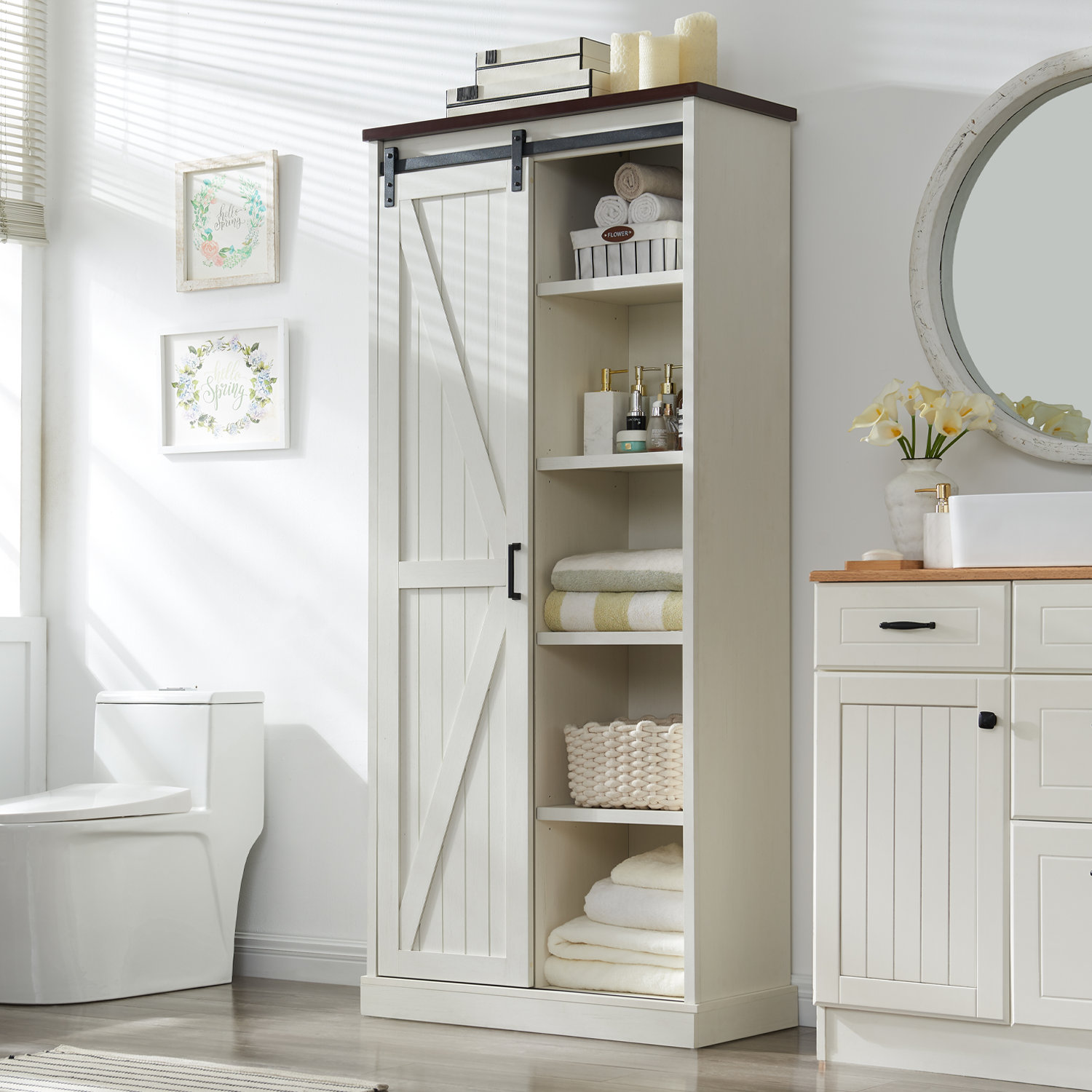 Gracie Oaks 72 inch tall Bathroom Storage Cabinet wooden storage ...
