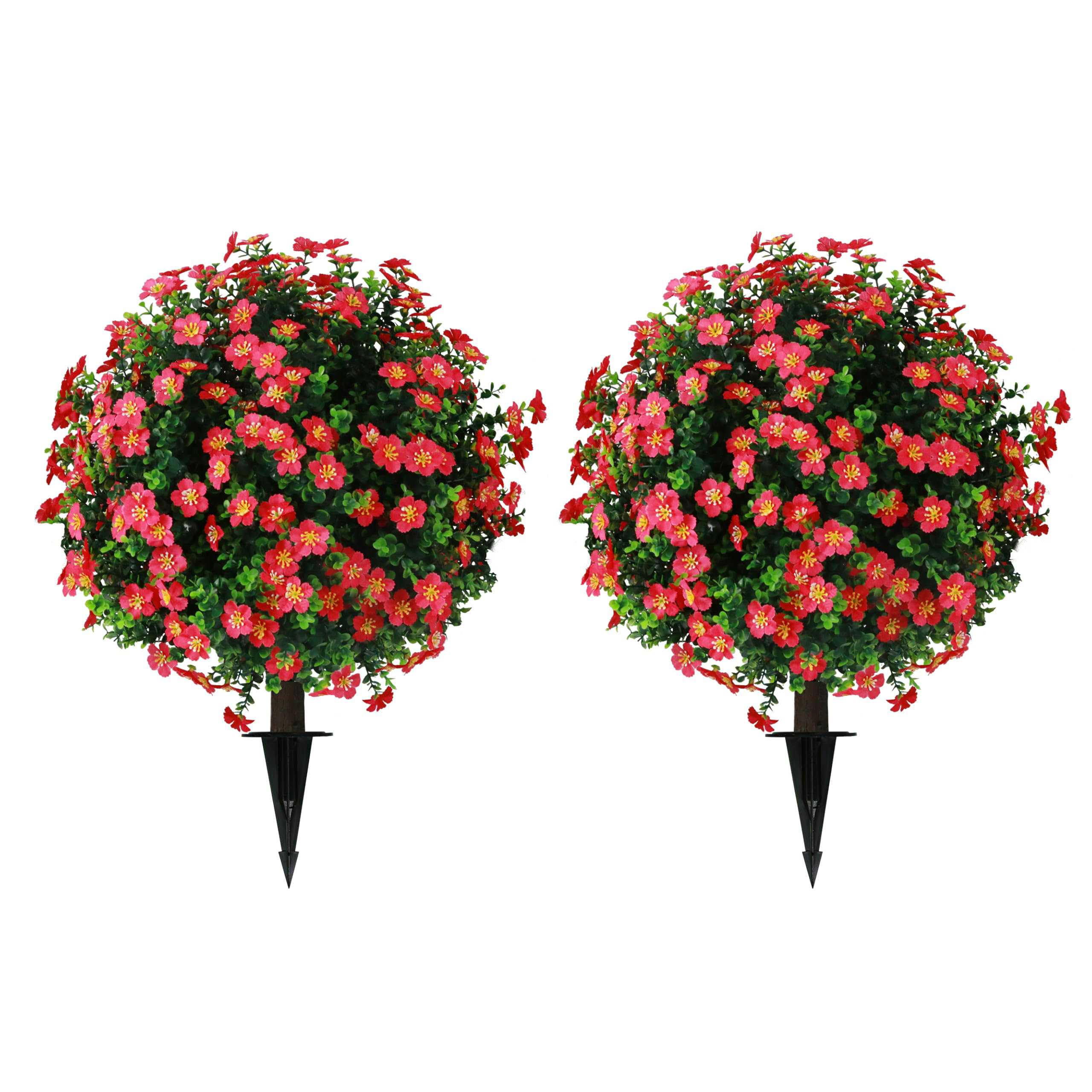 Primrue Artificial Boxwood Topiary Ball Trees with Pink Flower (Set of ...