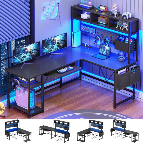 Wrought Studio L Shaped Gaming Desk With Hutch, 57.5” Reversible Corner Computer Desk With ...