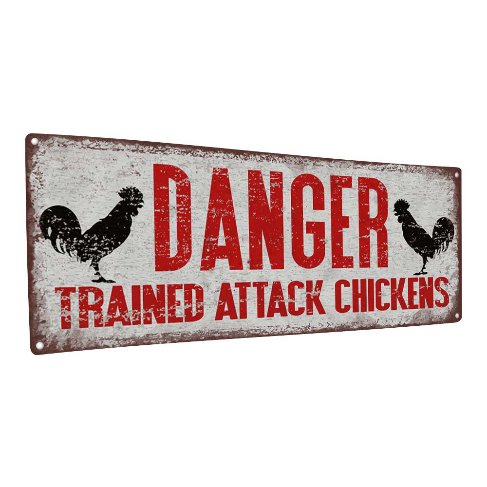 August Grove® Danger Trained Attack Chickens Metal Sign Wall Décor ...