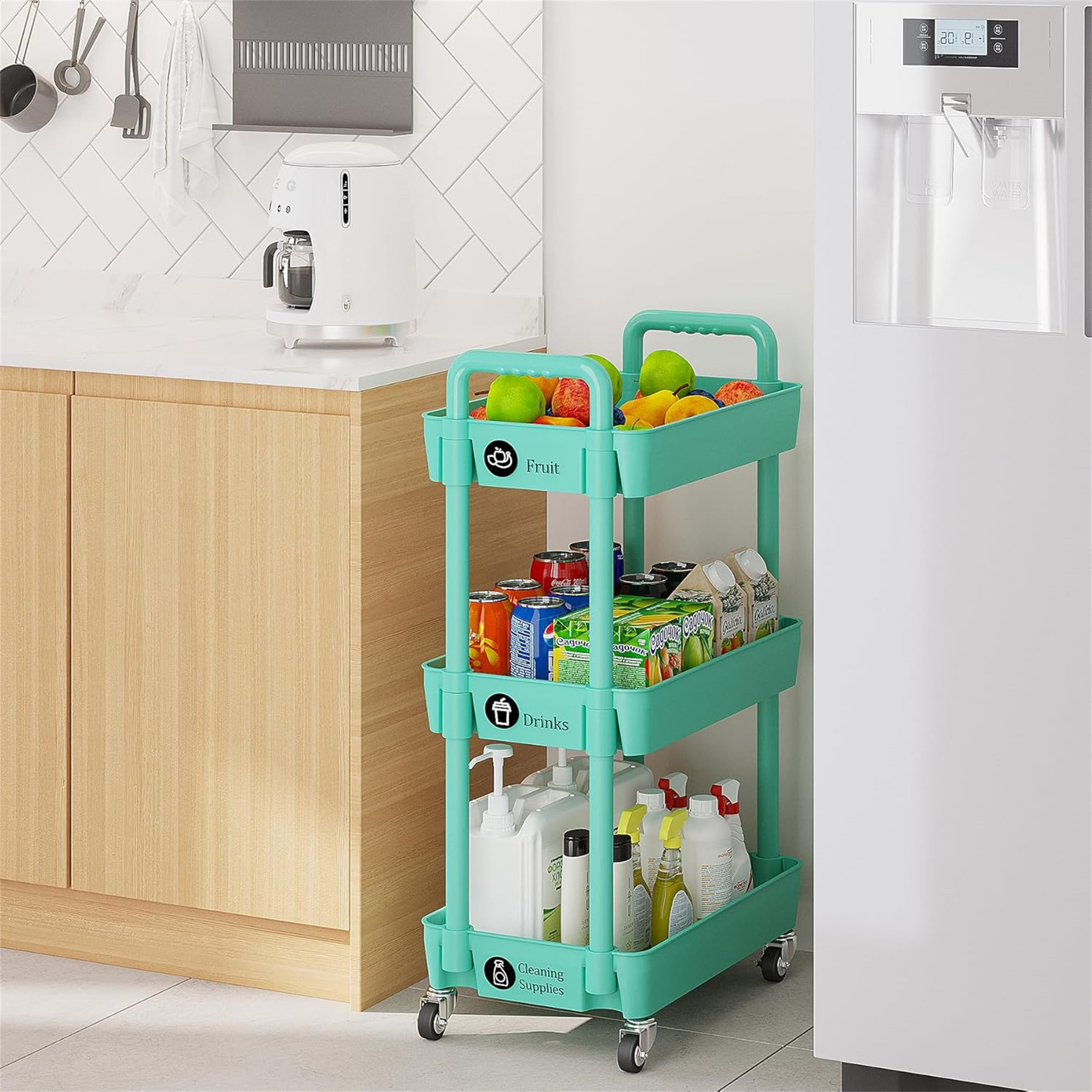 EXEBIL Storage Trolley 3 Tiers, Multi-functional Kitchen Storage ...
