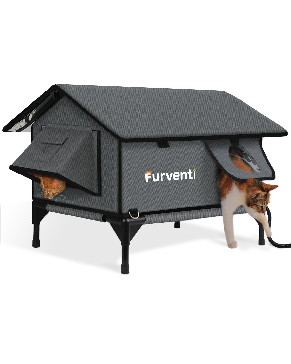 Clawsable A-Frame Roof Outdoor Heated Cat House with Heating Pad ...