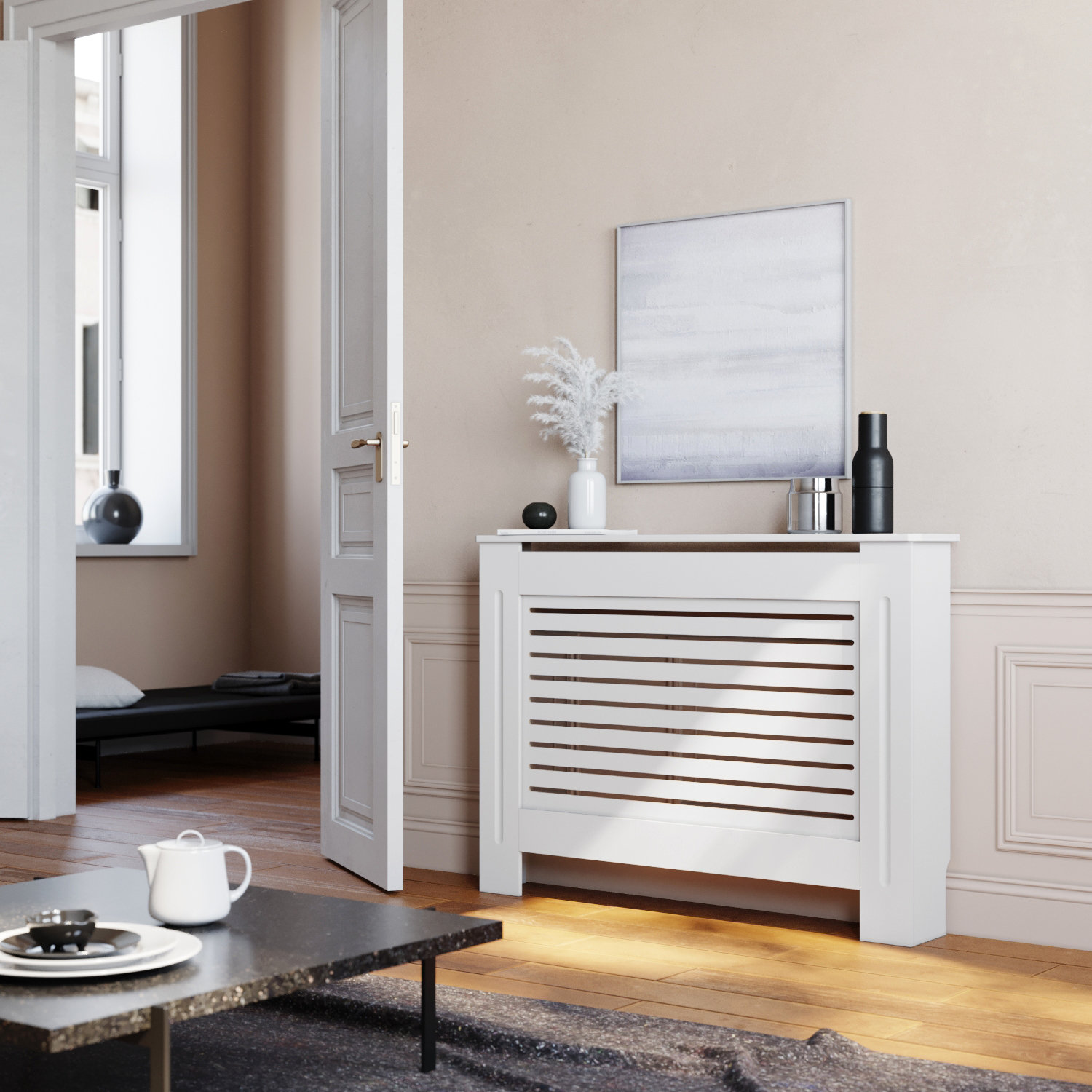 ELEGANT 112*19*81.5cm, Horizontal Stripe Design Radiator Cover, White ...