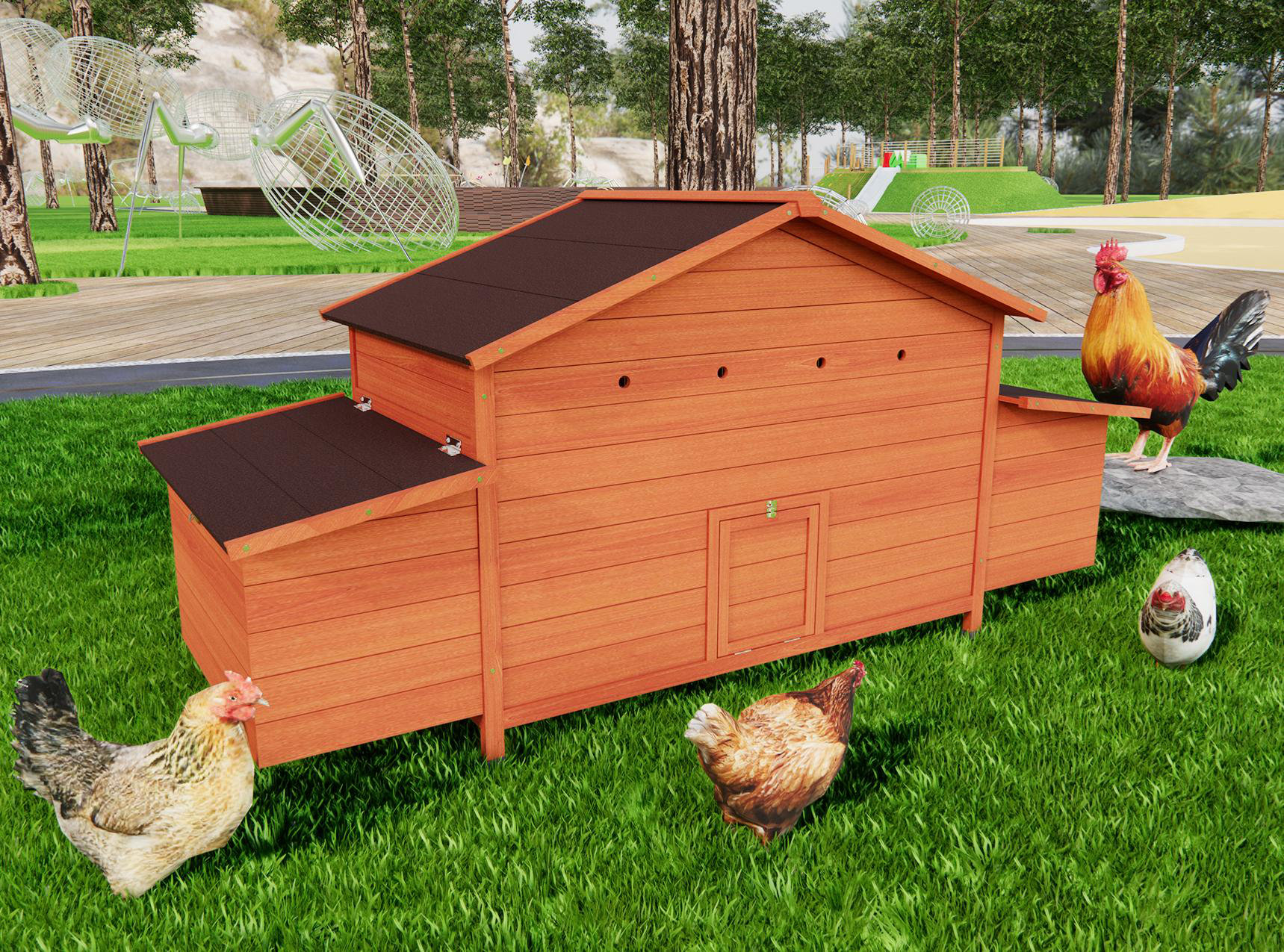 August Grove® Outdoor Hen House Poultry Cage Large Wooden Chicken Coop ...