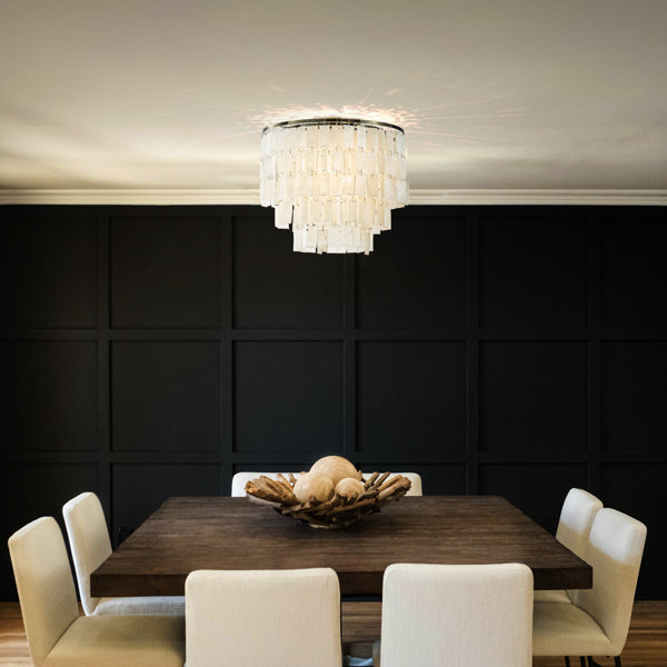 Rosecliff Heights Chaye 3-Light 18" Rustic Coastal Capiz Tiered Flush ...