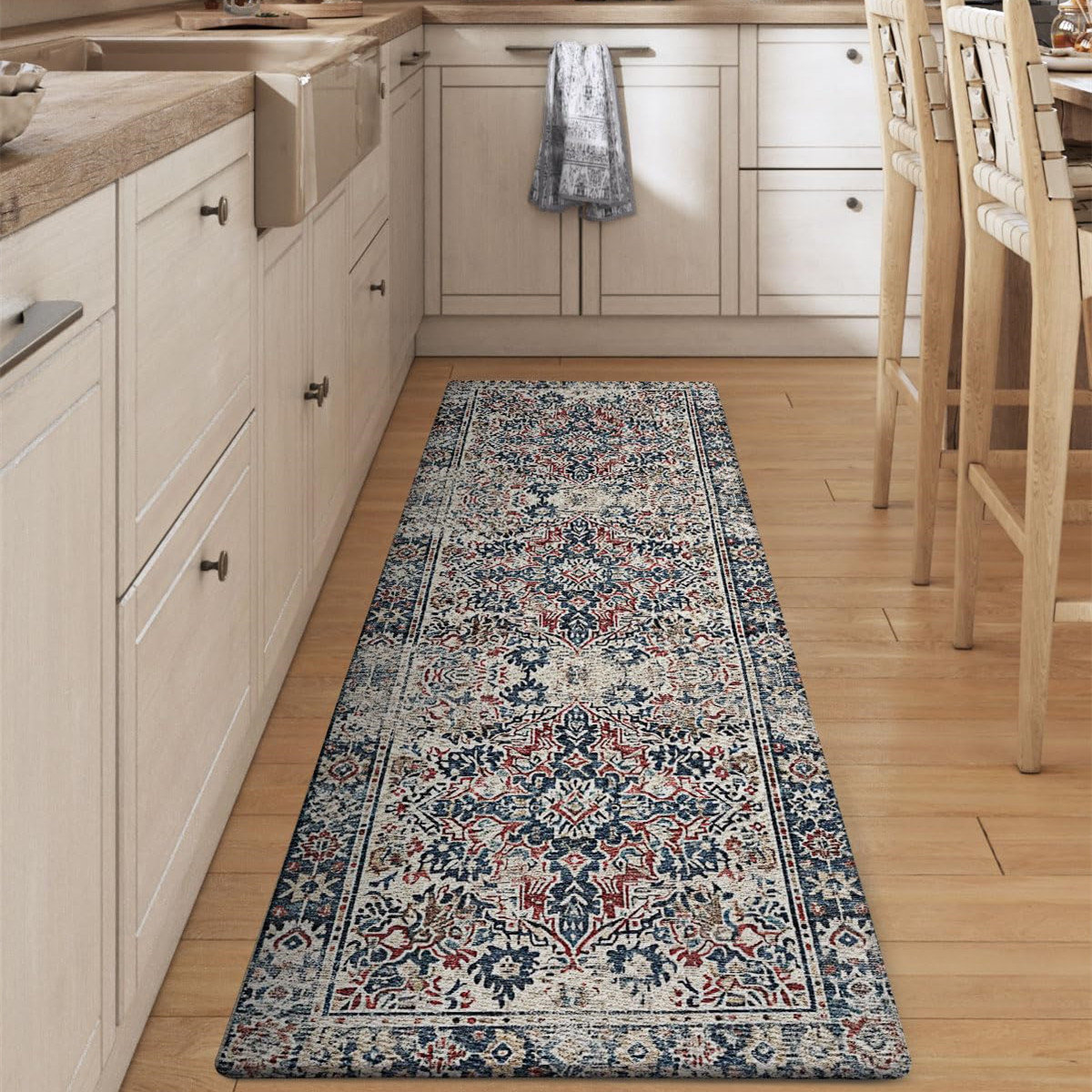 Bungalow Rose Non Skid Waterproof Boho Kitchen Runner, Comfort Standing ...