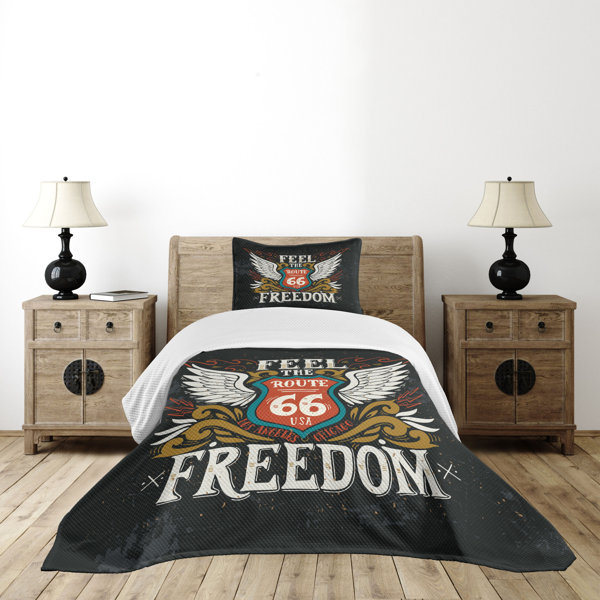 Ambesonne Motorcycle Bedspread Set Biker Motto Words Multicolor | Wayfair