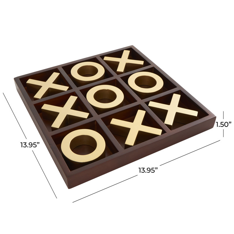 Cole & Grey Wooden Tic Tac Toe Decor Brown Game Set with Gold X and O ...