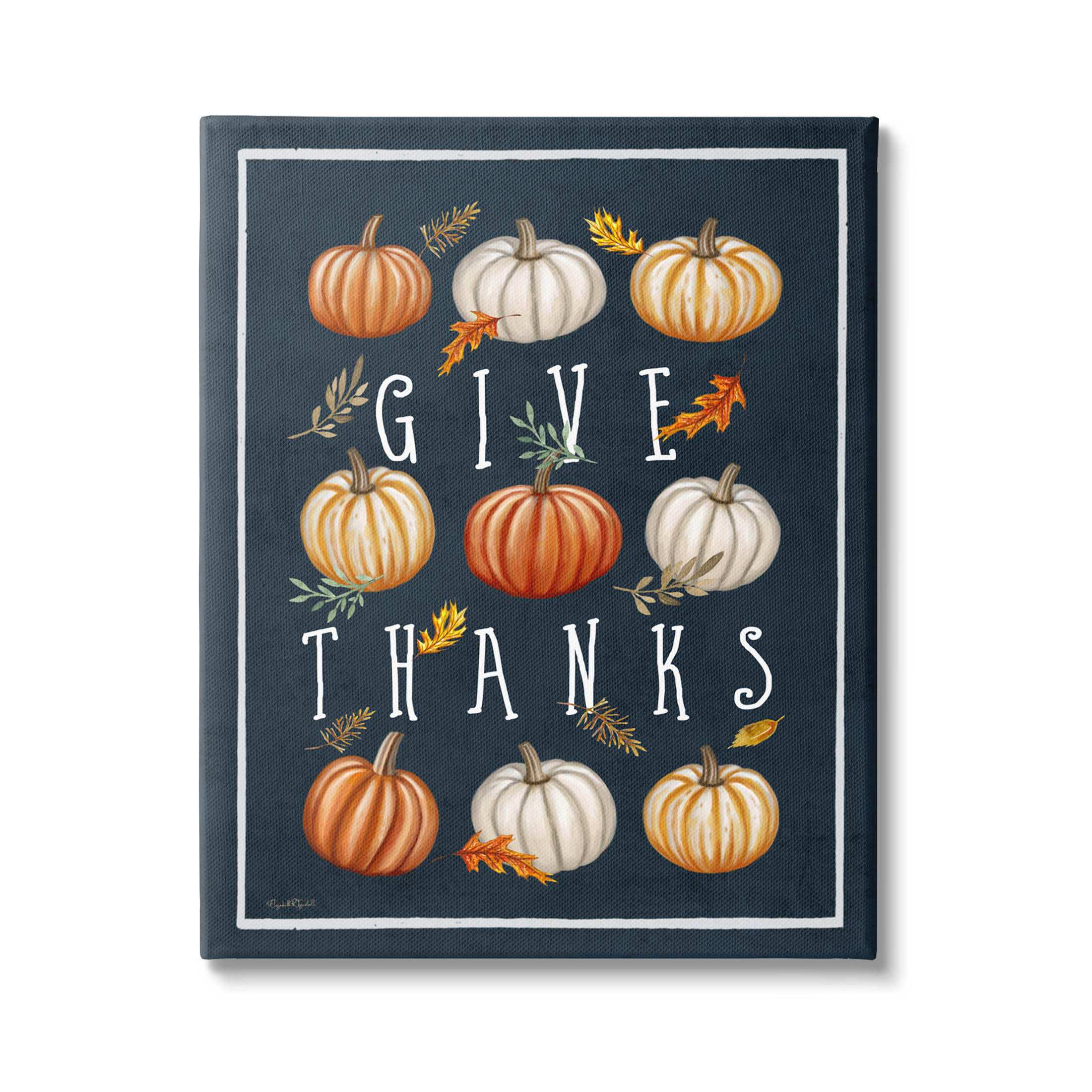 Stupell Industries Give Thanks Autumn Pumpkins Canvas Wall Art By ...